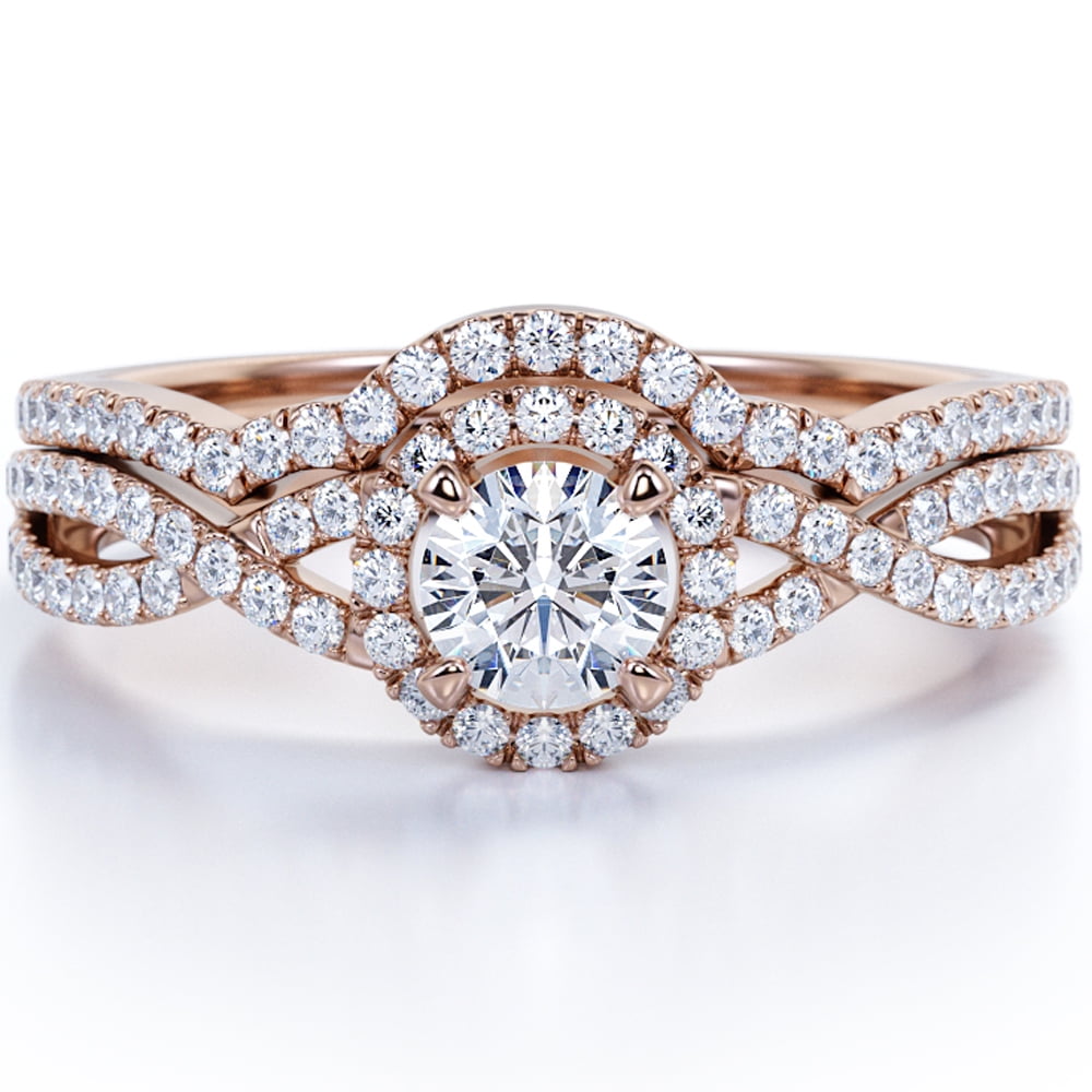 JeenMata Twisted Infinity Halo 1.75 Carat Round Shape Moissanite Prong ...