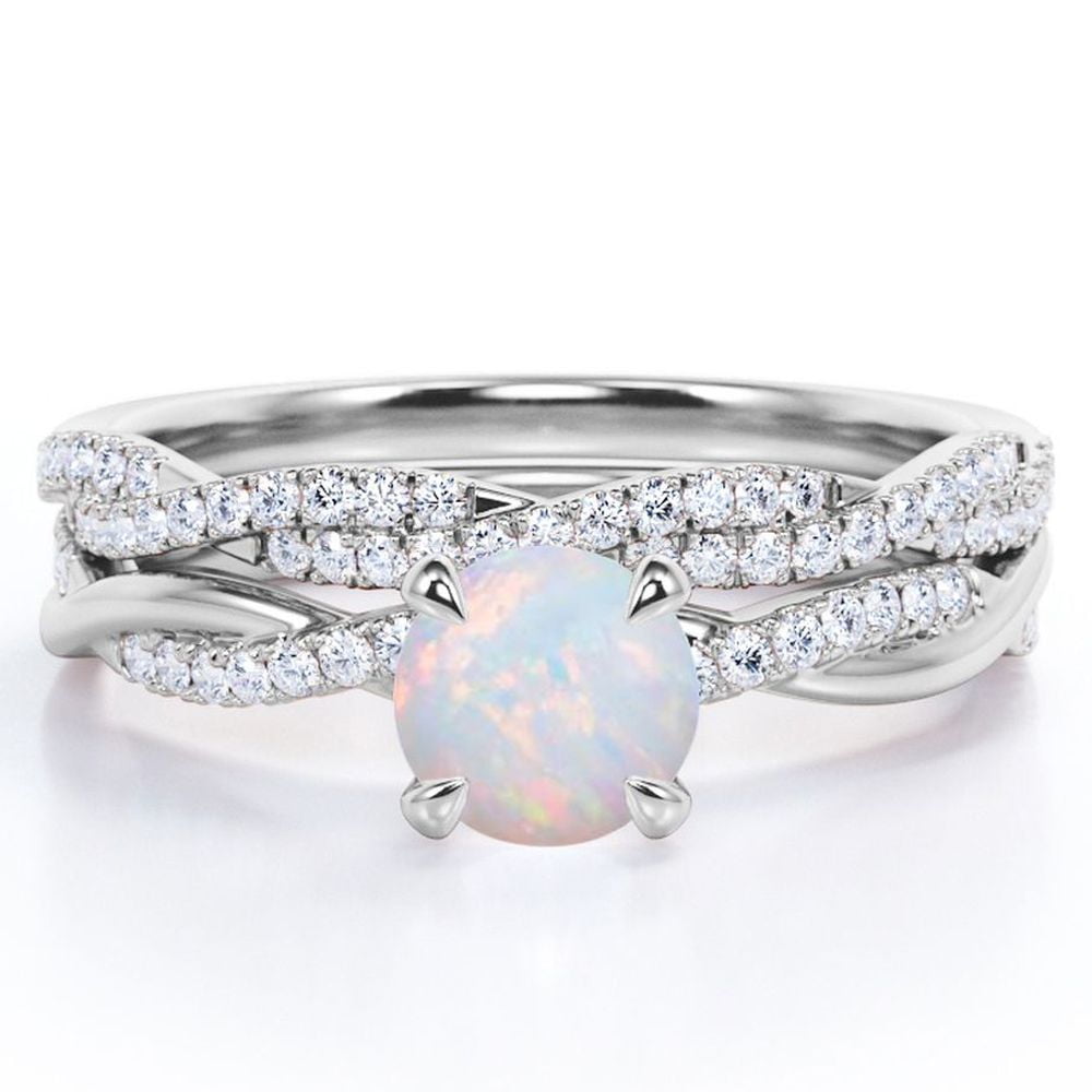 JeenMata Twisted Pave - 1.75 Carat Round Shaped Rainbow Opal and ...