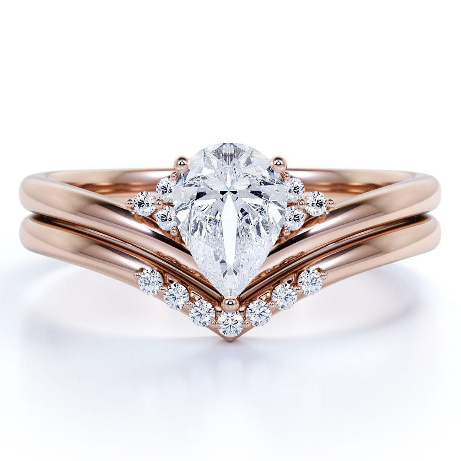 JeenMata Upside-Down .75 Carat Pear Shaped Real Diamond Chevron Wedding ...