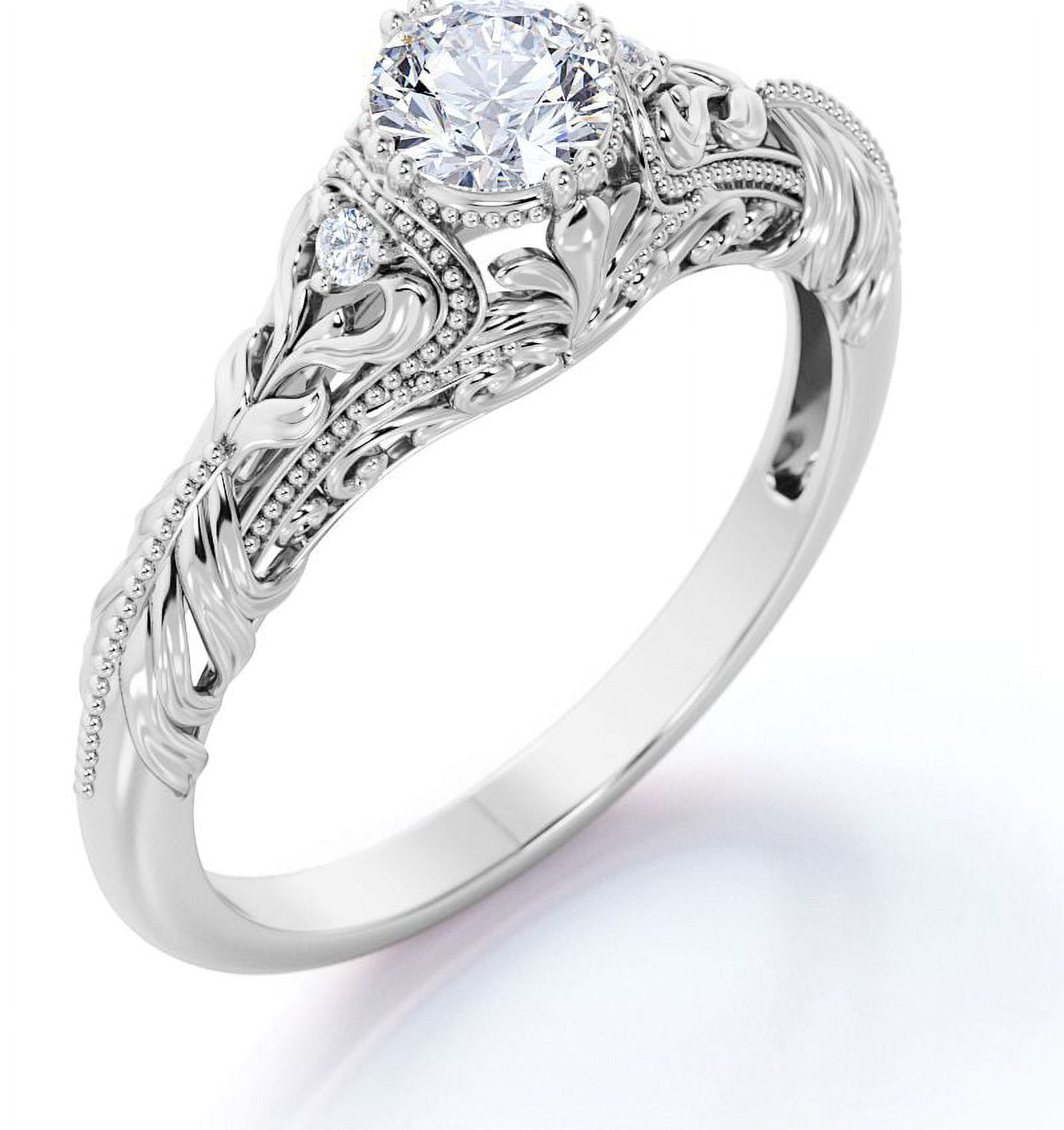 JeenMata Victorian .43 Carat Round Cut Real Diamond Engraved Floral ...