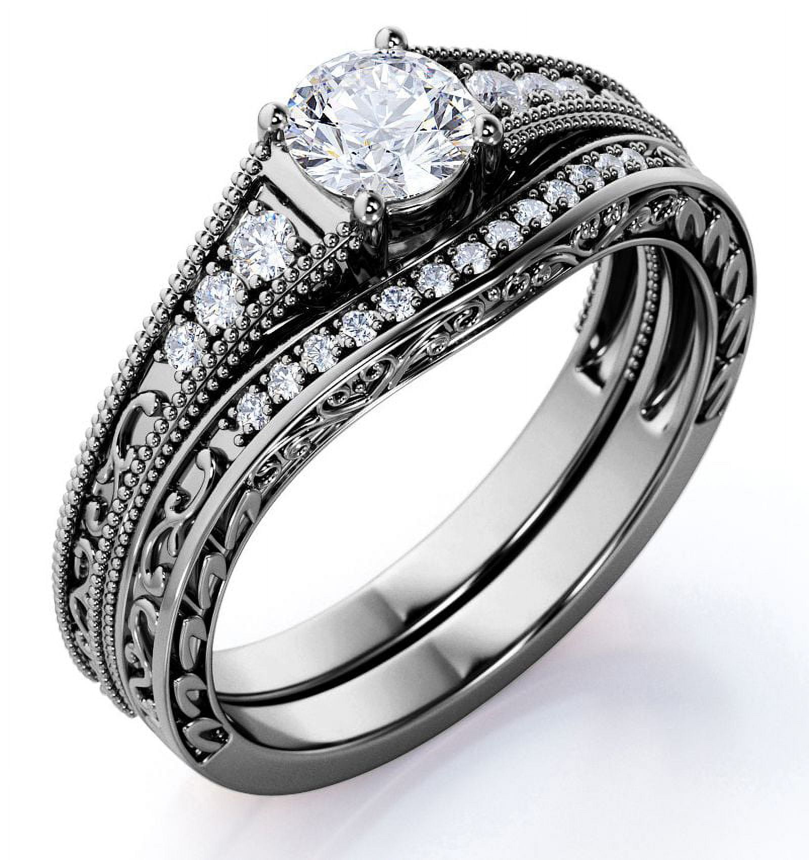 JeenMata Victorian .75 Carat Round Cut Real Diamond Filigree Wedding ...