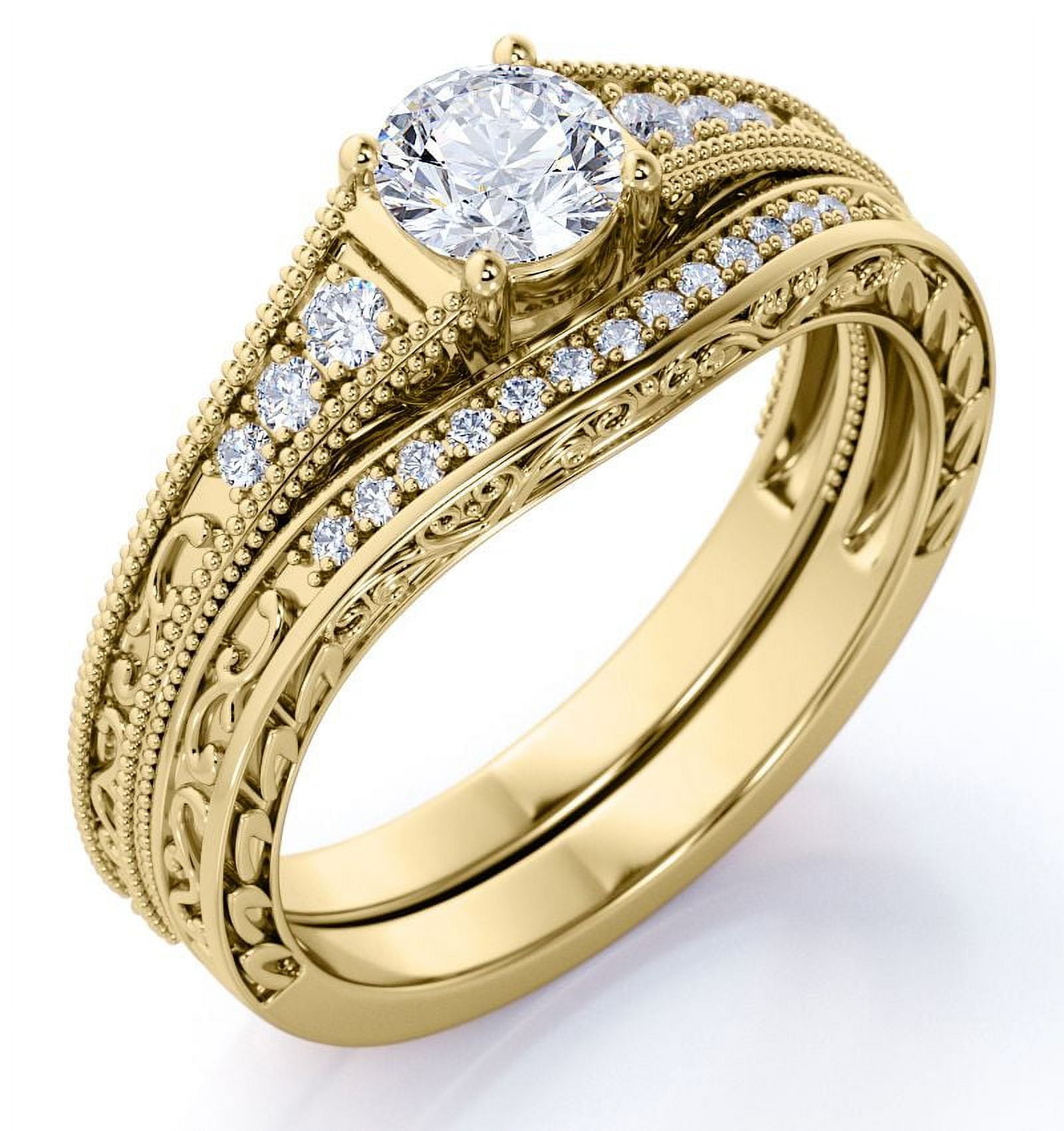 JeenMata Victorian .75 Carat Round Cut Real Diamond Filigree Wedding ...