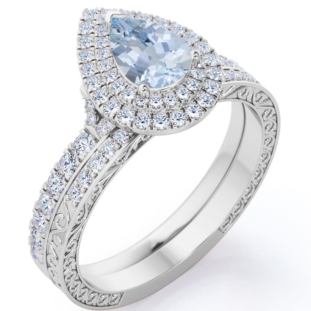 JeenMata Victorian Filigree - 1.35 Carat Pear Cut Created Blue ...