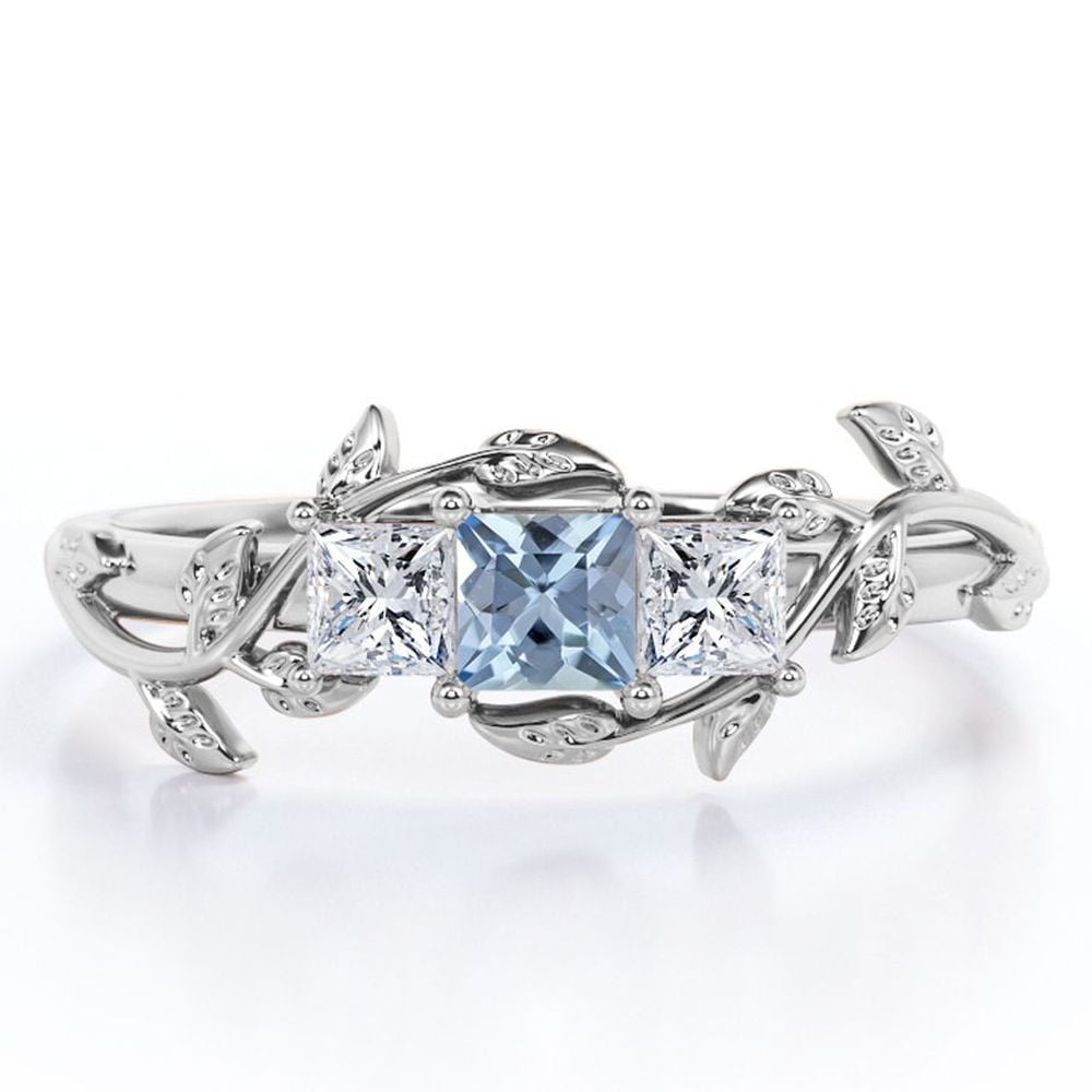 JeenMata Vine Leaf - 1 Carat Princess Cut Lab Created Aquamarine and ... JeenMata Vine Leaf - 1 Carat Princess Cut Lab Created Aquamarine and ...