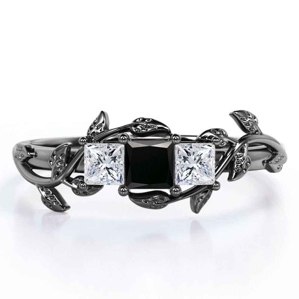 JeenMata Vine Leaf - 1 Carat Princess Cut Lab Grown Black Diamond and ... JeenMata Vine Leaf - 1 Carat Princess Cut Lab Grown Black Diamond and ...