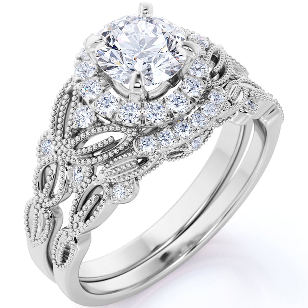 JeenMata 1.75 Carat Vintage Moissanite and Diamond Engagement Bridal ... JeenMata 1.75 Carat Vintage Moissanite and Diamond Engagement Bridal ...