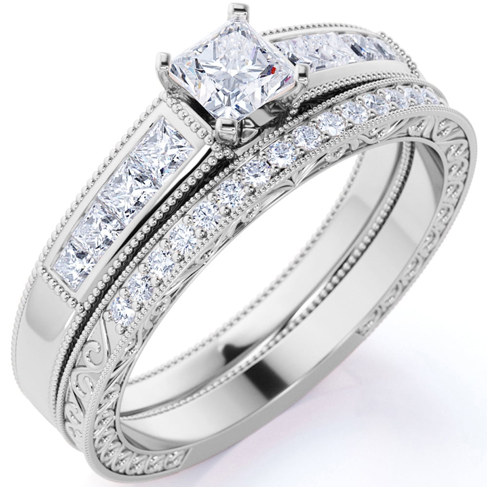 JeenMata Vintage 1.75 ct - Princess Cut Moissanite - Channel Set Band ...