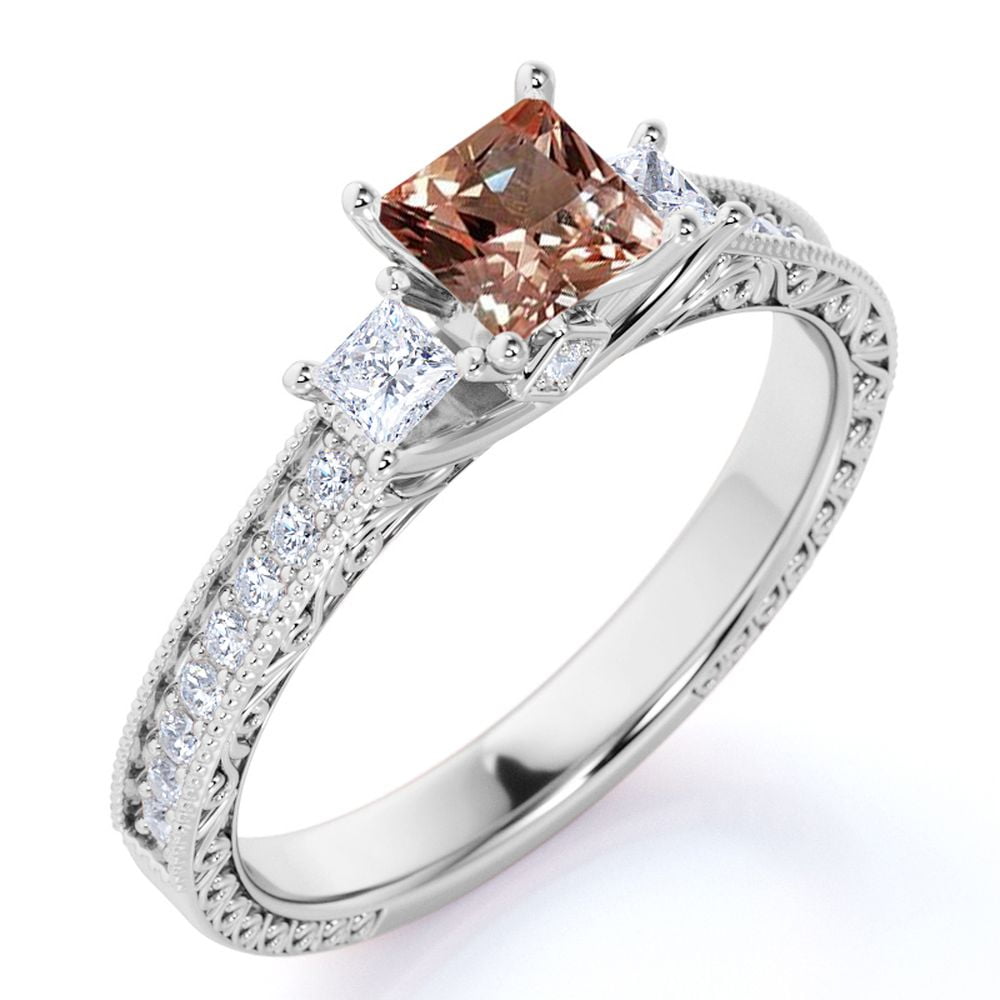 JeenMata Vintage 1 ct - Princess Cut Champagne Peach created morganite ...