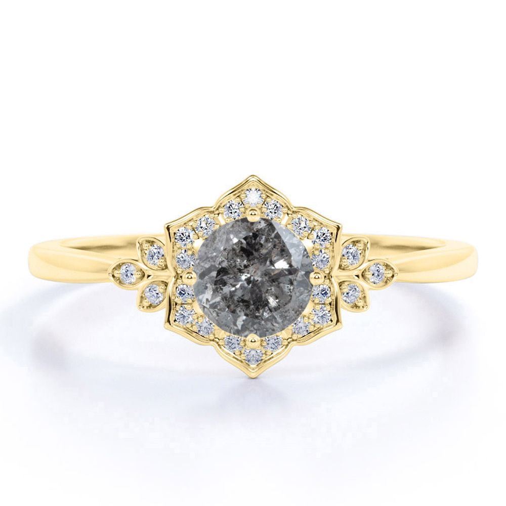 JeenMata Vintage .70 Carat Round Cut Natural Salt and Pepper Diamond ... JeenMata Vintage .70 Carat Round Cut Natural Salt and Pepper Diamond ...