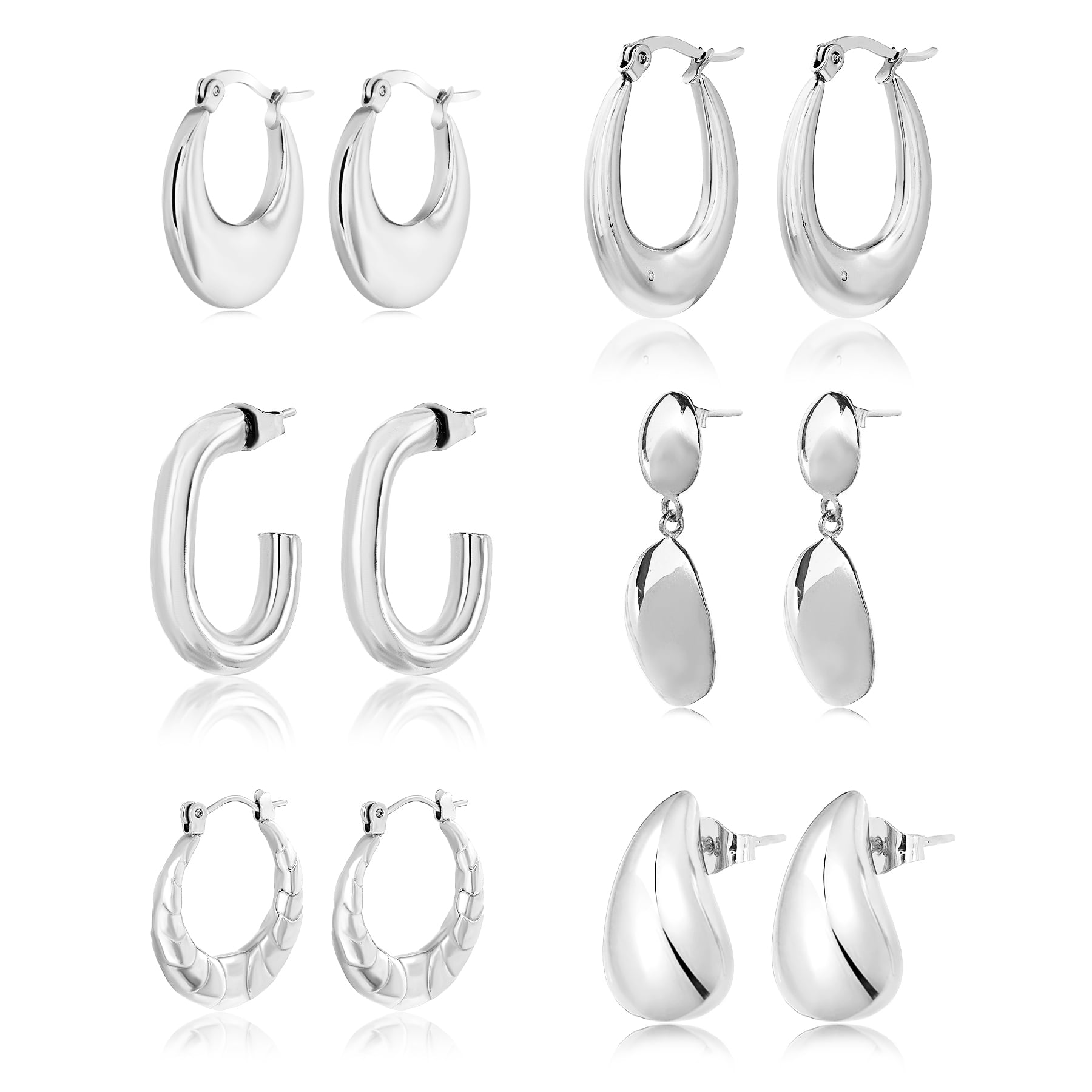 JeenMata Women’s Fashion Earrings Set, White Gold Plated, Stainless ...