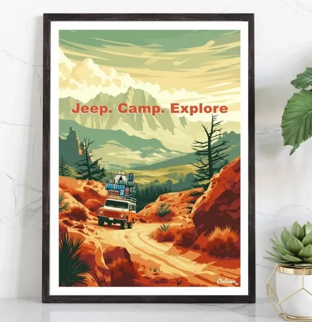 Jeep - Camp - Explore, Embrace The Van Life, Travel Poster, Modern Wall ...