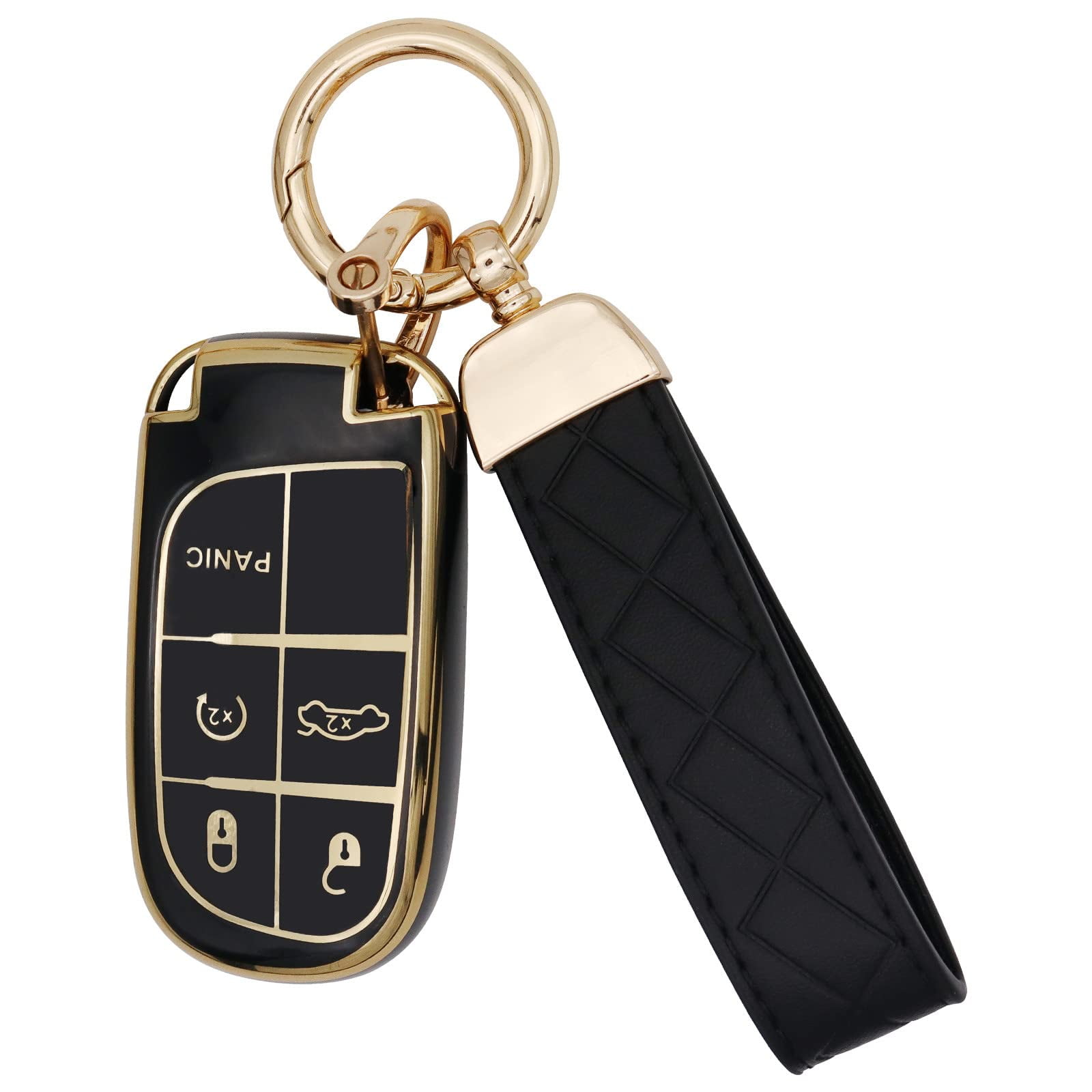 for Jeep Key Fob Cover with Leather Keychain, Soft TPU Full Cover ...