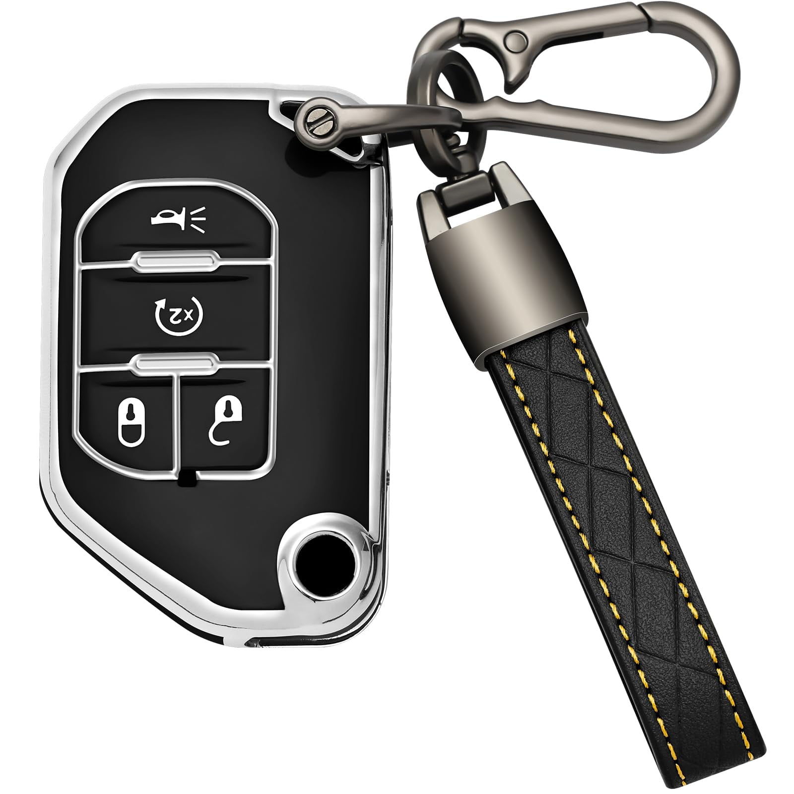 for Jeep Key Fob Cover, TPU with Keychain Key Fob Case Holder 360 ...