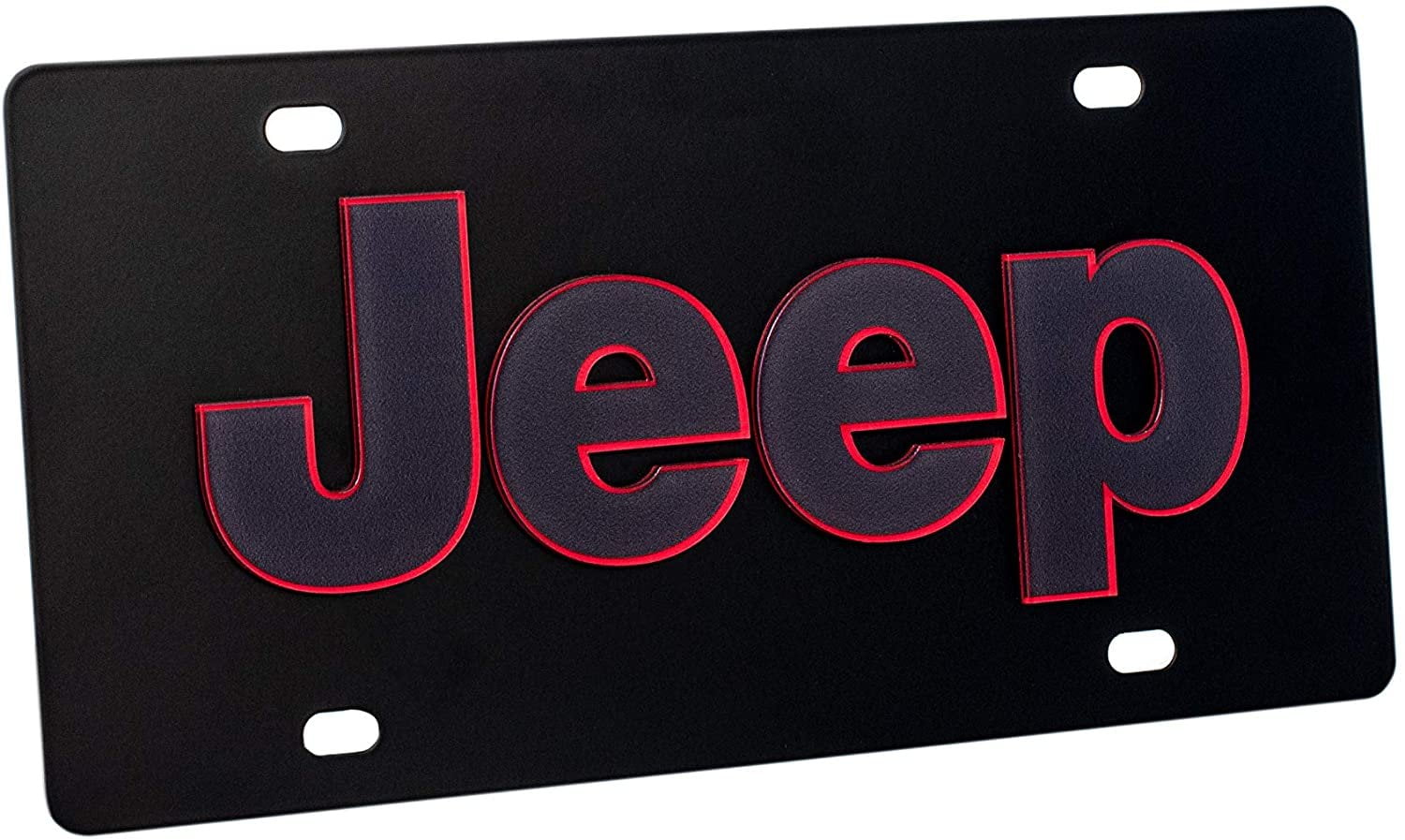 Jeep License Plate - Carbon Steel Black with Red Outlined Text ...