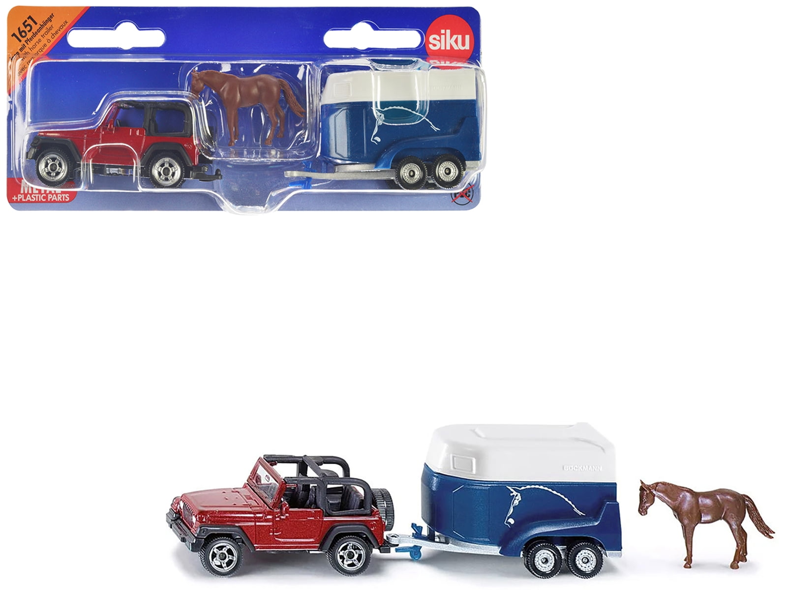 Jeep Red with Horse Trailer Blue and Horse Accessory Diecast Model by Siku - Walmart.com