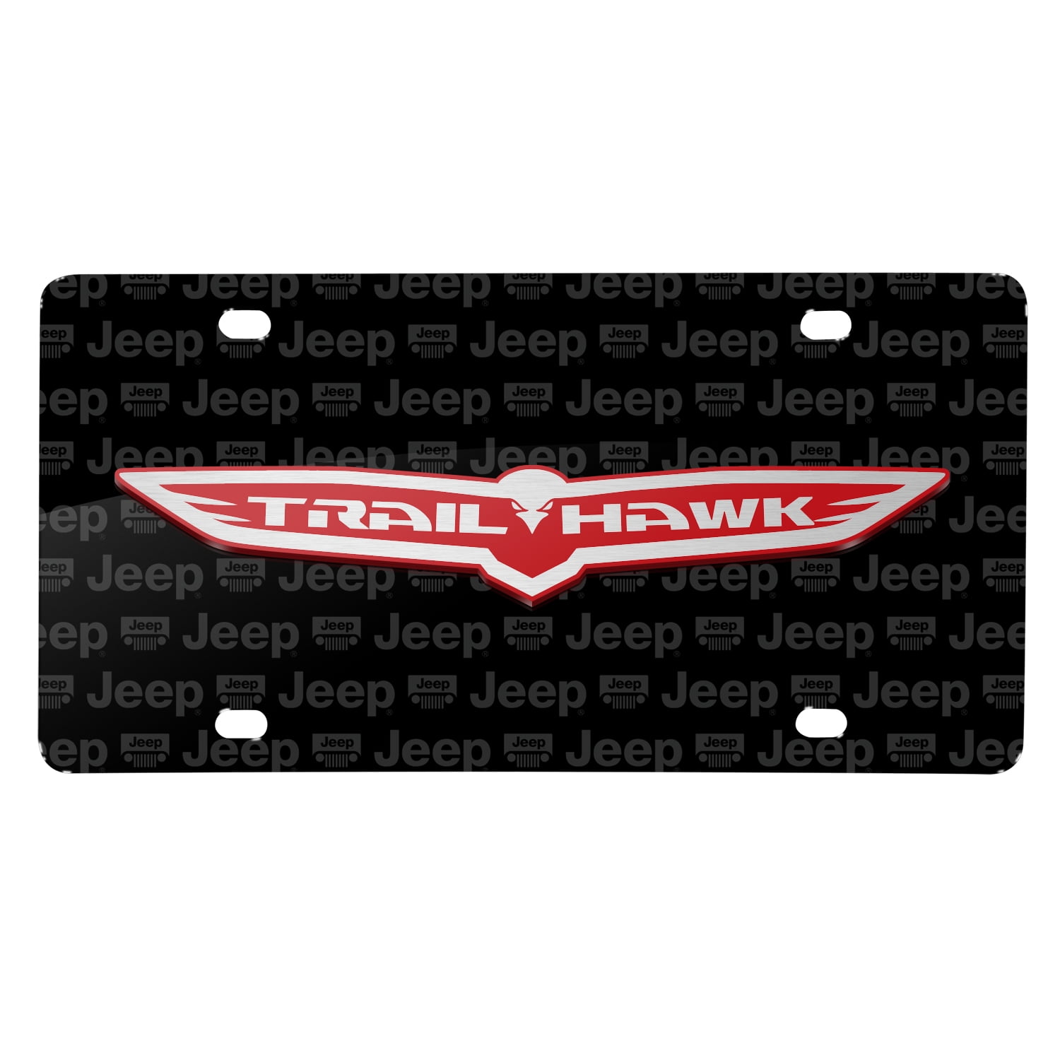 Jeep Trailhawk 3D Logo on Logo Pattern Black Aluminum License Plate ...