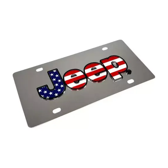 Jeep US Flag 3D UV Logo on Stainless Steel License Plate Official ...