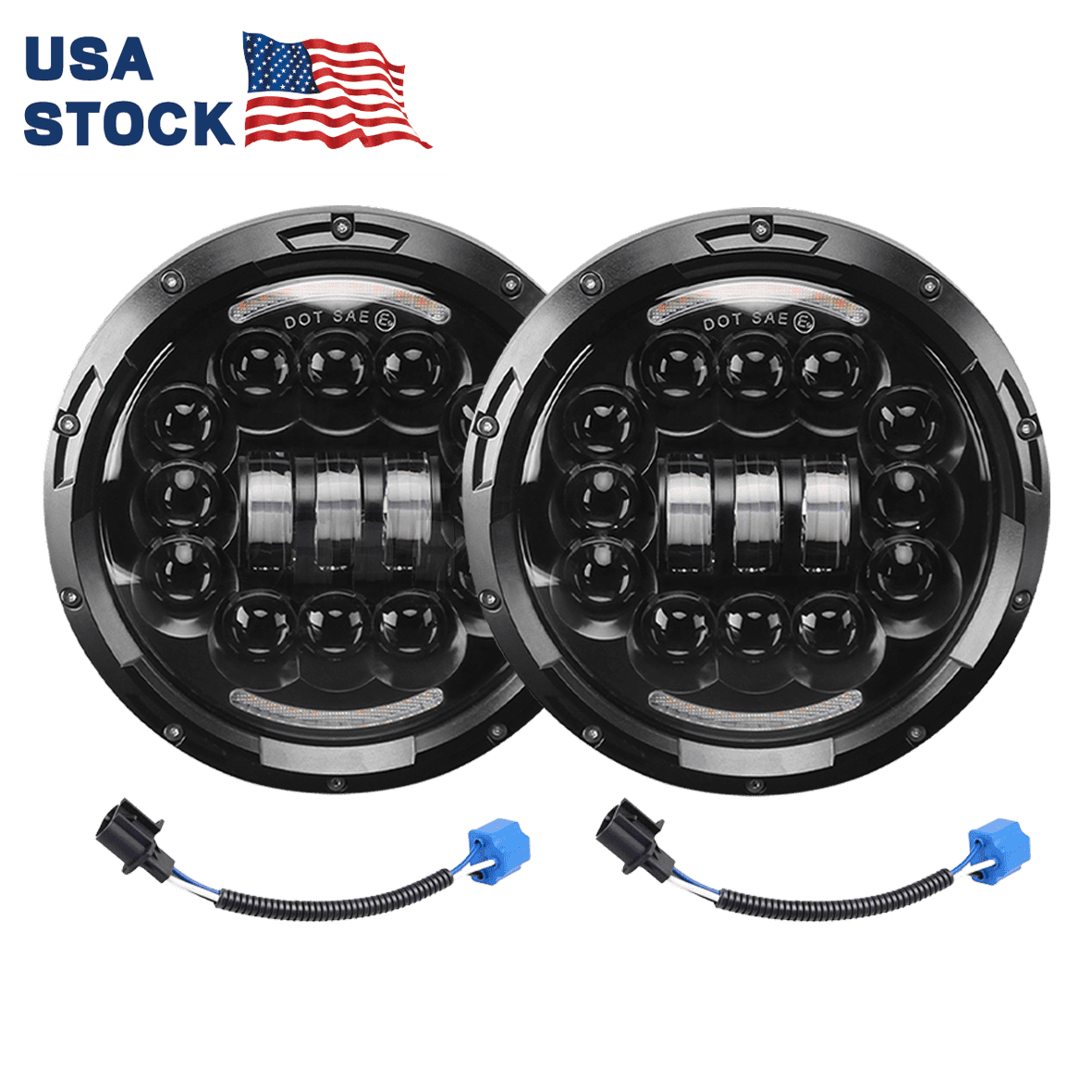 For Jeep Wrangler JK LJ TJ CJ 7 Inch Round Headlight Assembly with High ...