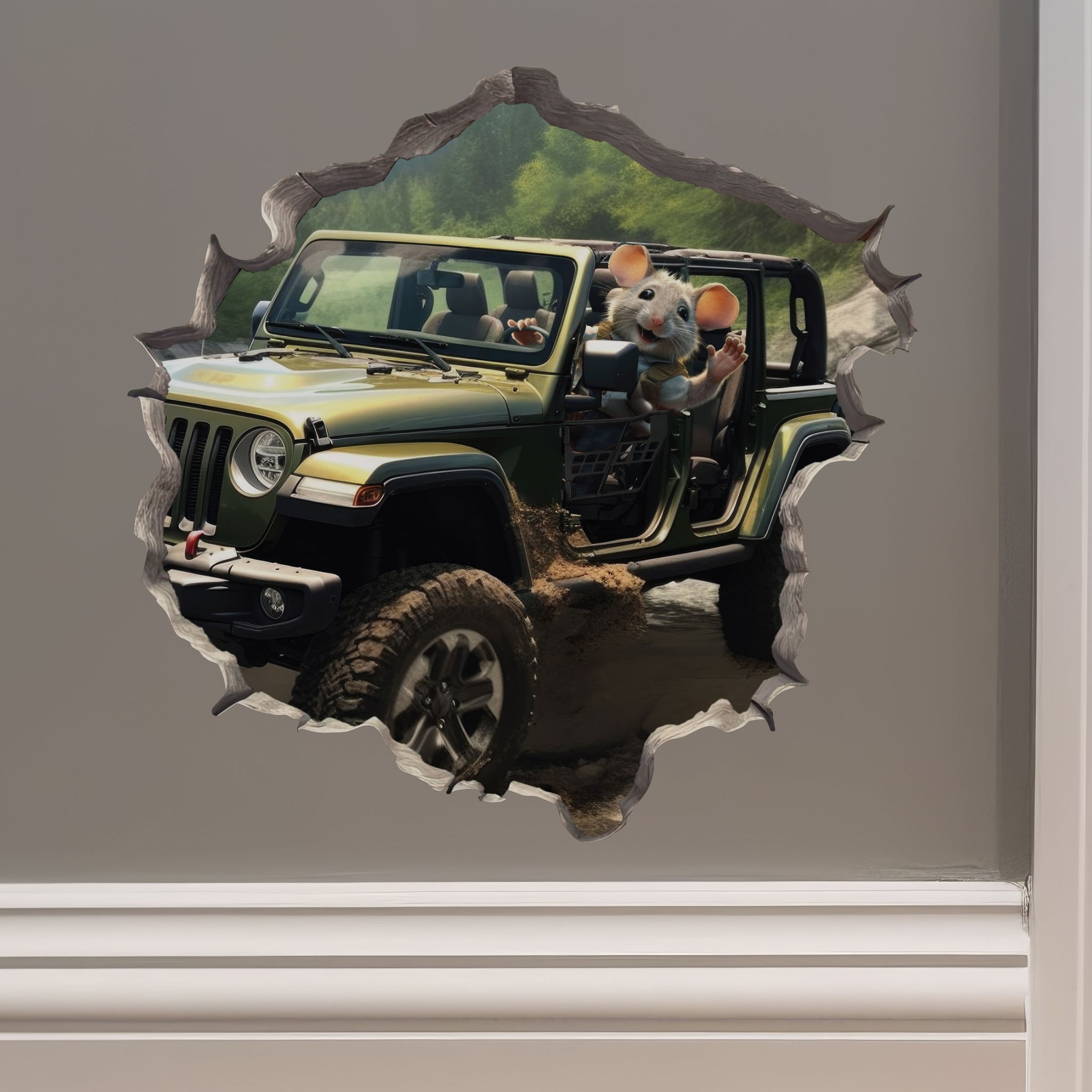 Jeep Wrangler Mouse in Mouse Hole Decal - Mouse Hole 3D Wall Sticker ...
