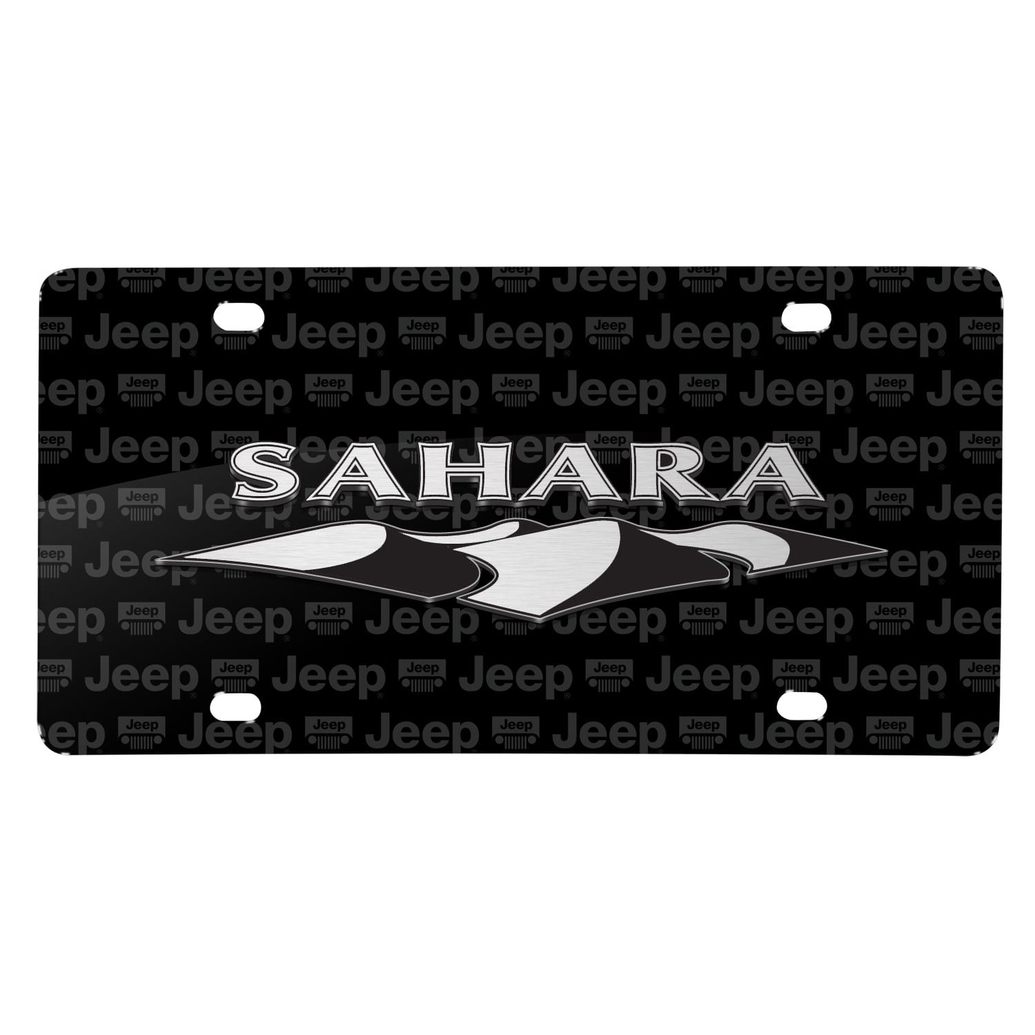 Jeep Wrangler Sahara 3D Logo on Logo Pattern Black Aluminum License ...