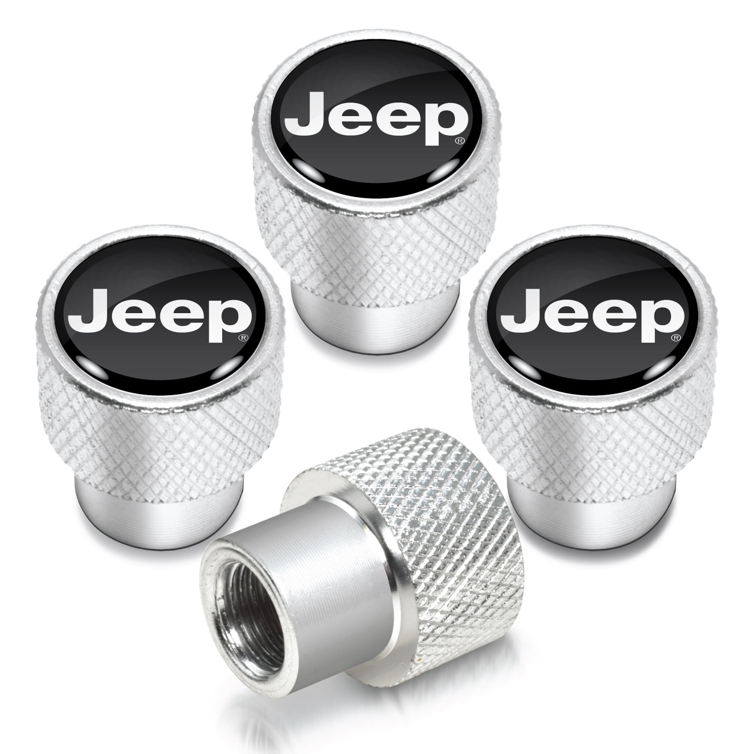 Jeep in Black on Shining Silver Aluminum Tire Valve Stem Caps - Walmart.com