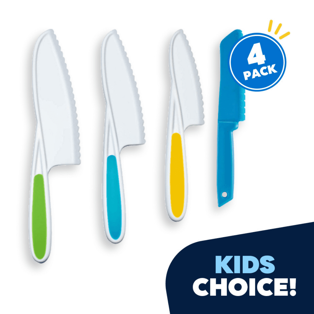 Jeexi Knives for Kids 4 Pack - Nylon Kitchen Baking Knife Set, Children ...
