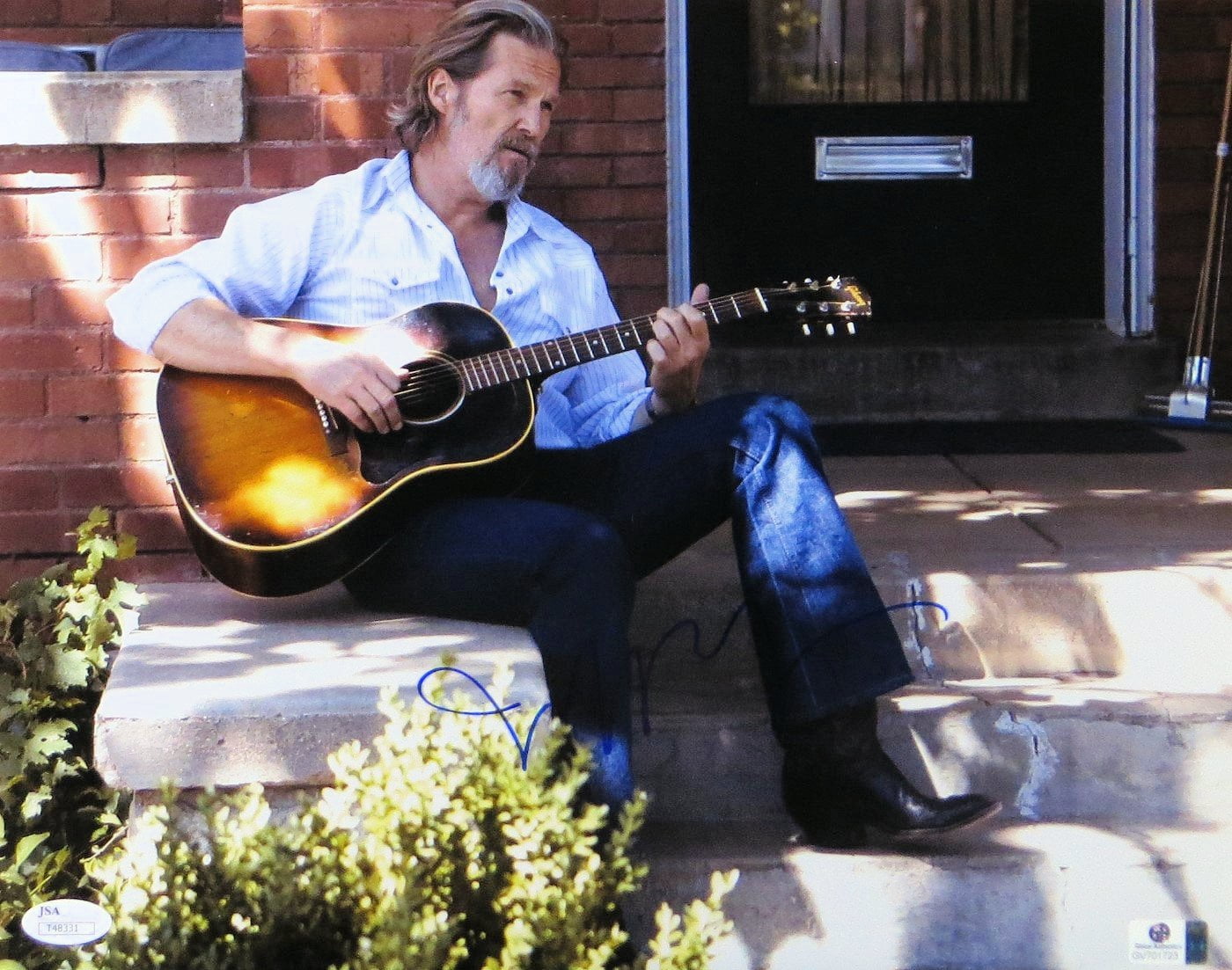 Jeff Bridges Signed Autographed 11X14 Photo Playing Guitar on Porch JSA ...