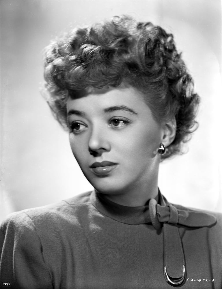 Jeff Donnell Portrait in Grey Belted Collar Long Sleeve Shirt Photo ...