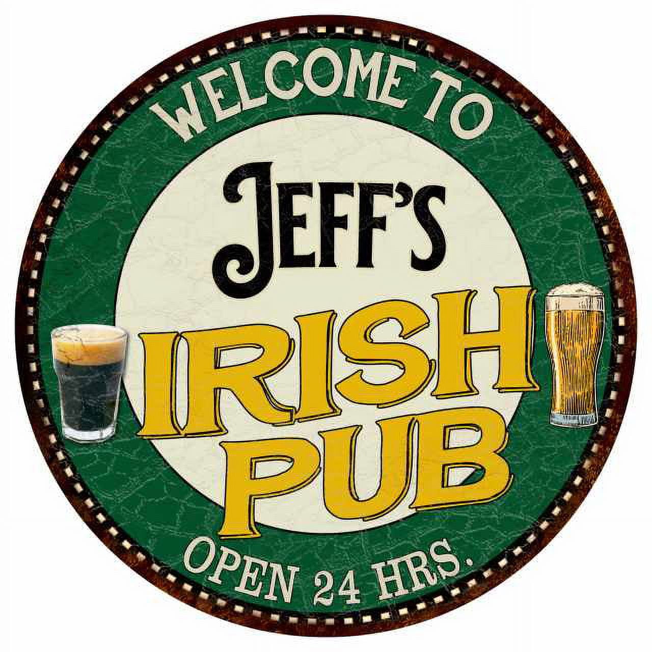 Jeff's Irish Pub 14" Round Metal Sign Kitchen Bar Wall Decor ...