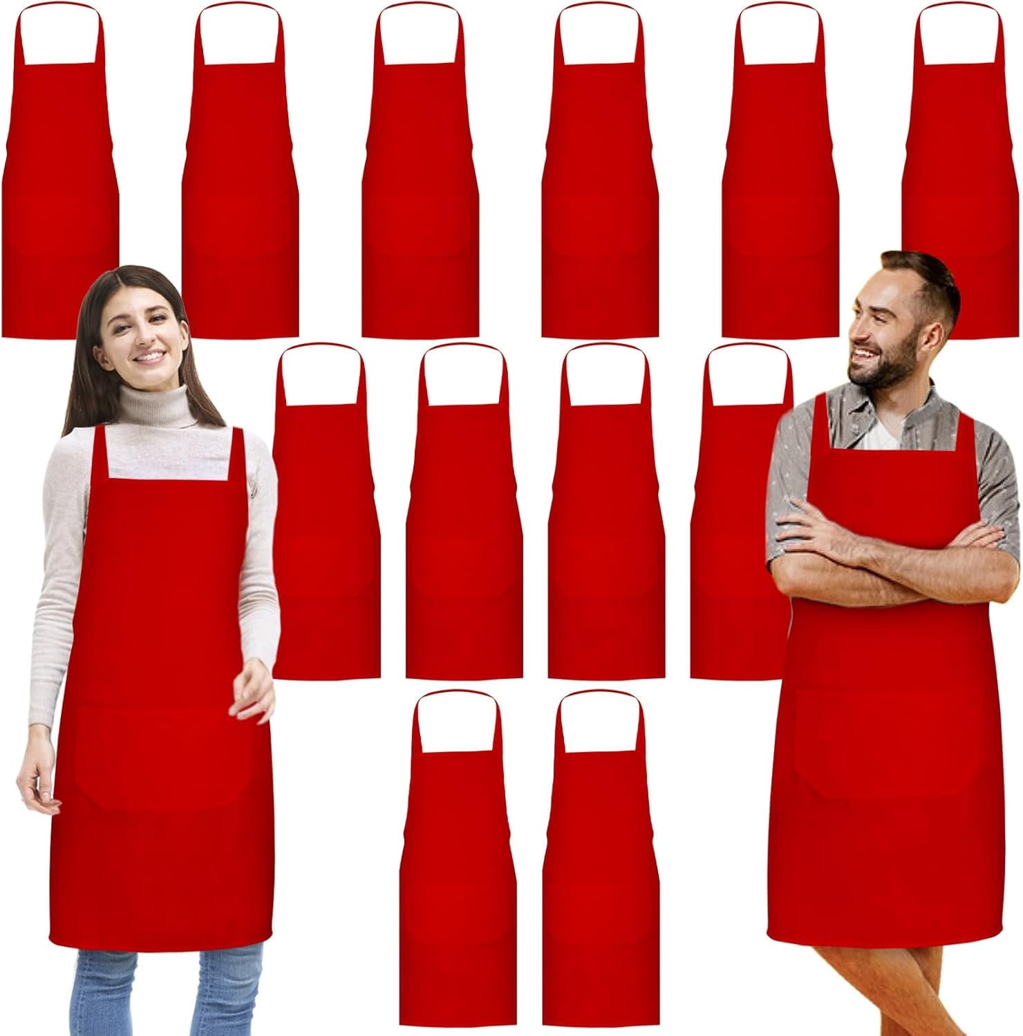 Jeffbaubl 12 Pack Bib Apron,Aprons Bulk,Unisex Plain Aprons with 2 ...