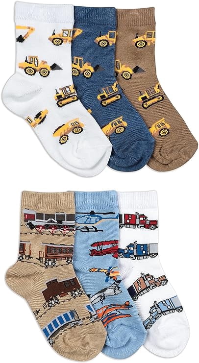Jefferies Socks Boys Airplane Train Bulldozer Pattern Novelty Crew ...