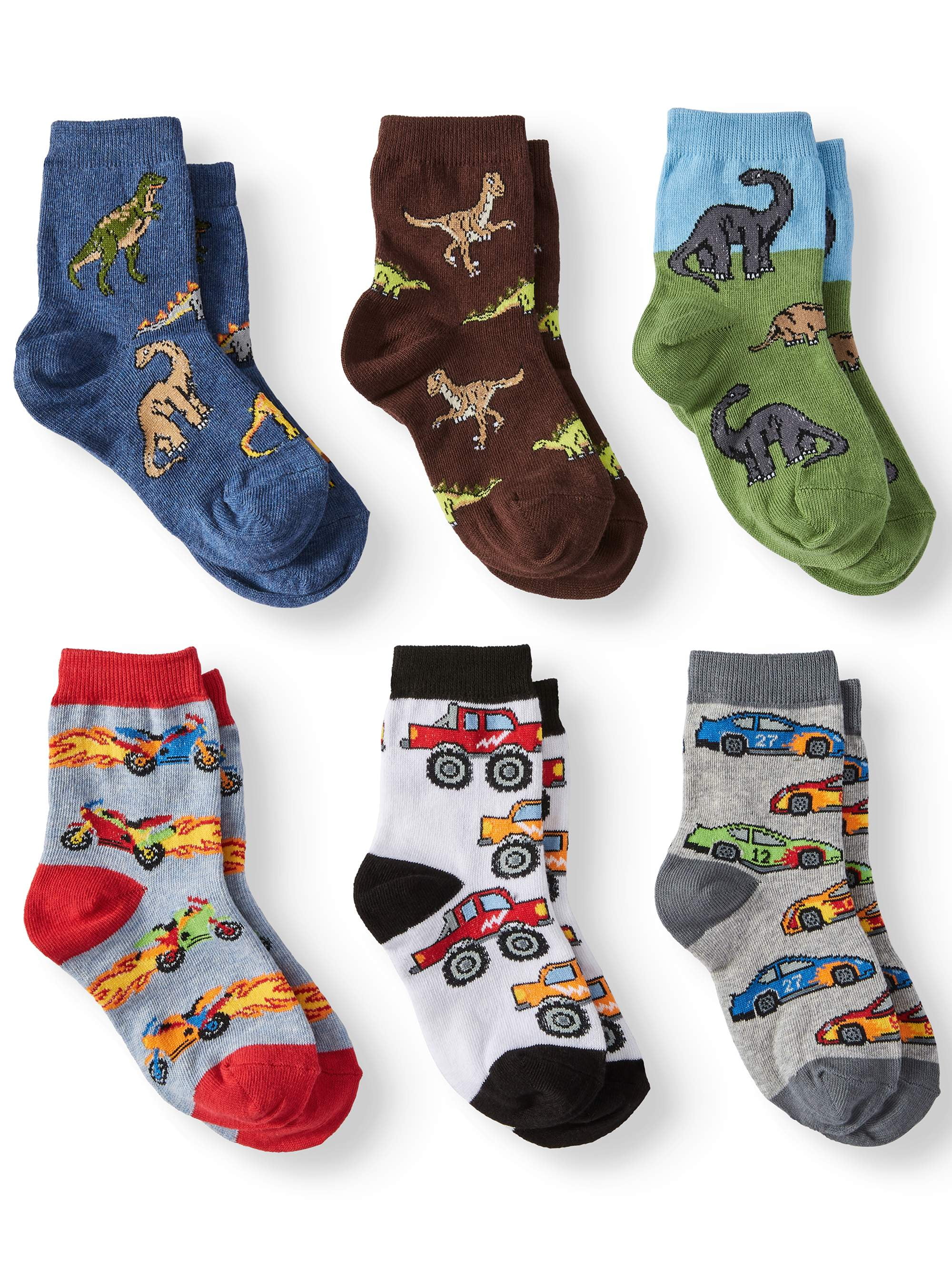 Jefferies Socks Boys Socks, 6 Pack Printed Cotton Crew Socks (Little ...
