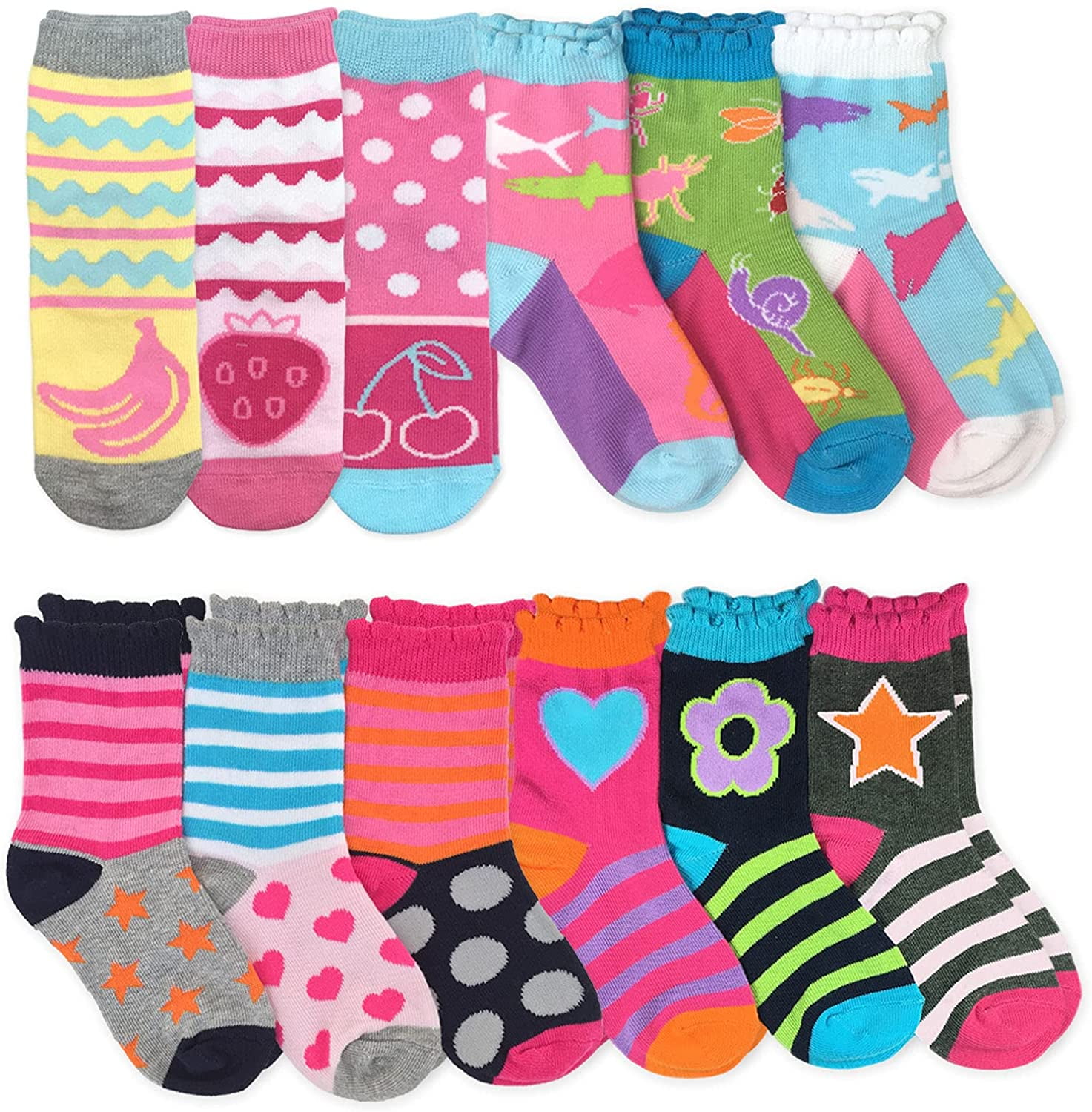 Jefferies Socks Girls Fashion Novelty Pattern Variety Crew Socks 12 ...