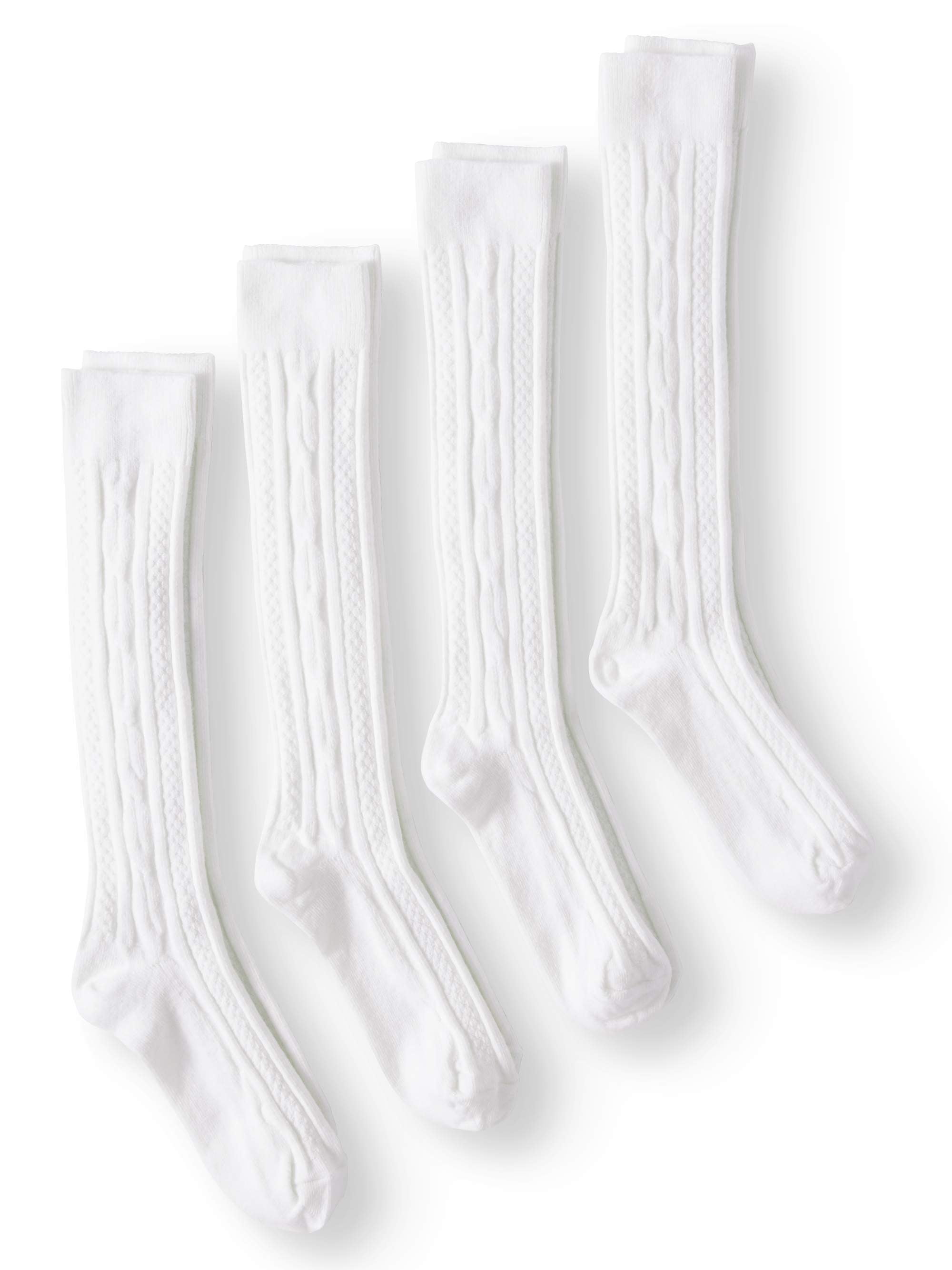 Jefferies Uniform Dress Kids Socks 4-Pack, Girls Cable Knit Knee High ...