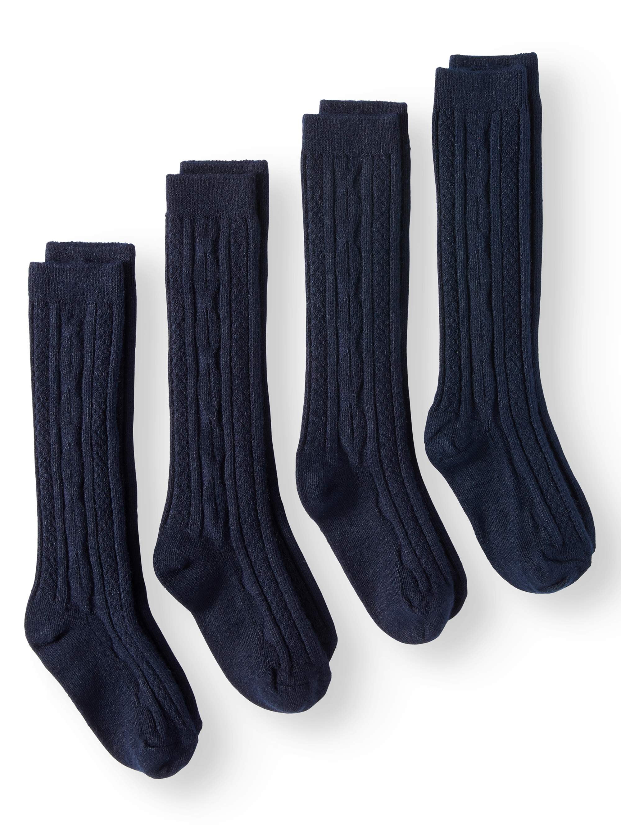 Jefferies Socks Girls Knee High Cable Knit Acrylic School Socks 4-Pack ...