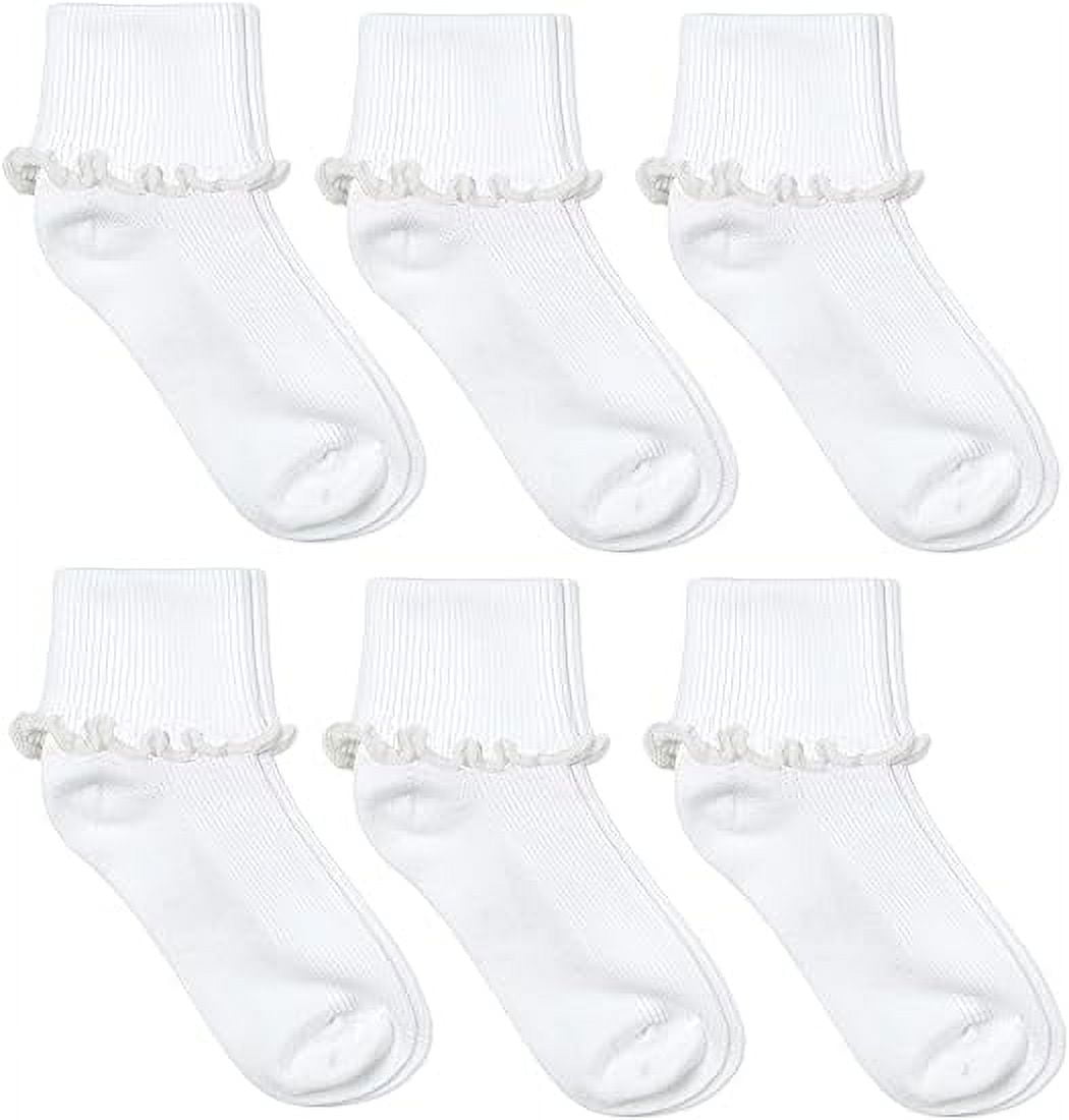 Jefferies Socks Girls Seamless Ripple Ruffle Lace Trim School Cuff Crew ...