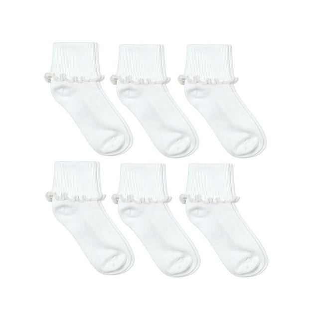 Jefferies Socks Girls Seamless Ripple Ruffle Lace Trim School Uniform ...