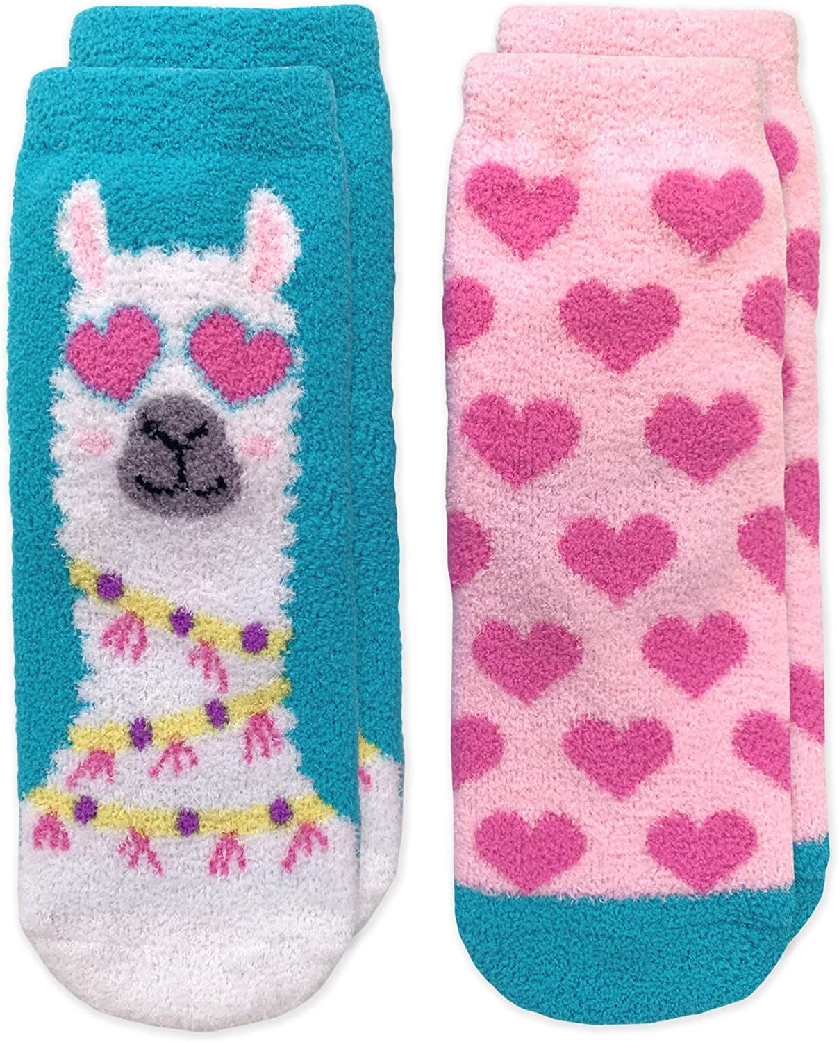 Jefferies Socks Girls Socks, 2 Pack Llama Hearts Fuzzy Slipper Socks ...