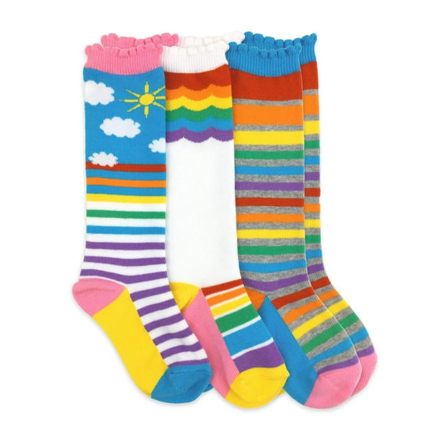 Jefferies Socks Girls Socks, 3 Packs Rainbow Pattern Cotton Knee High ...