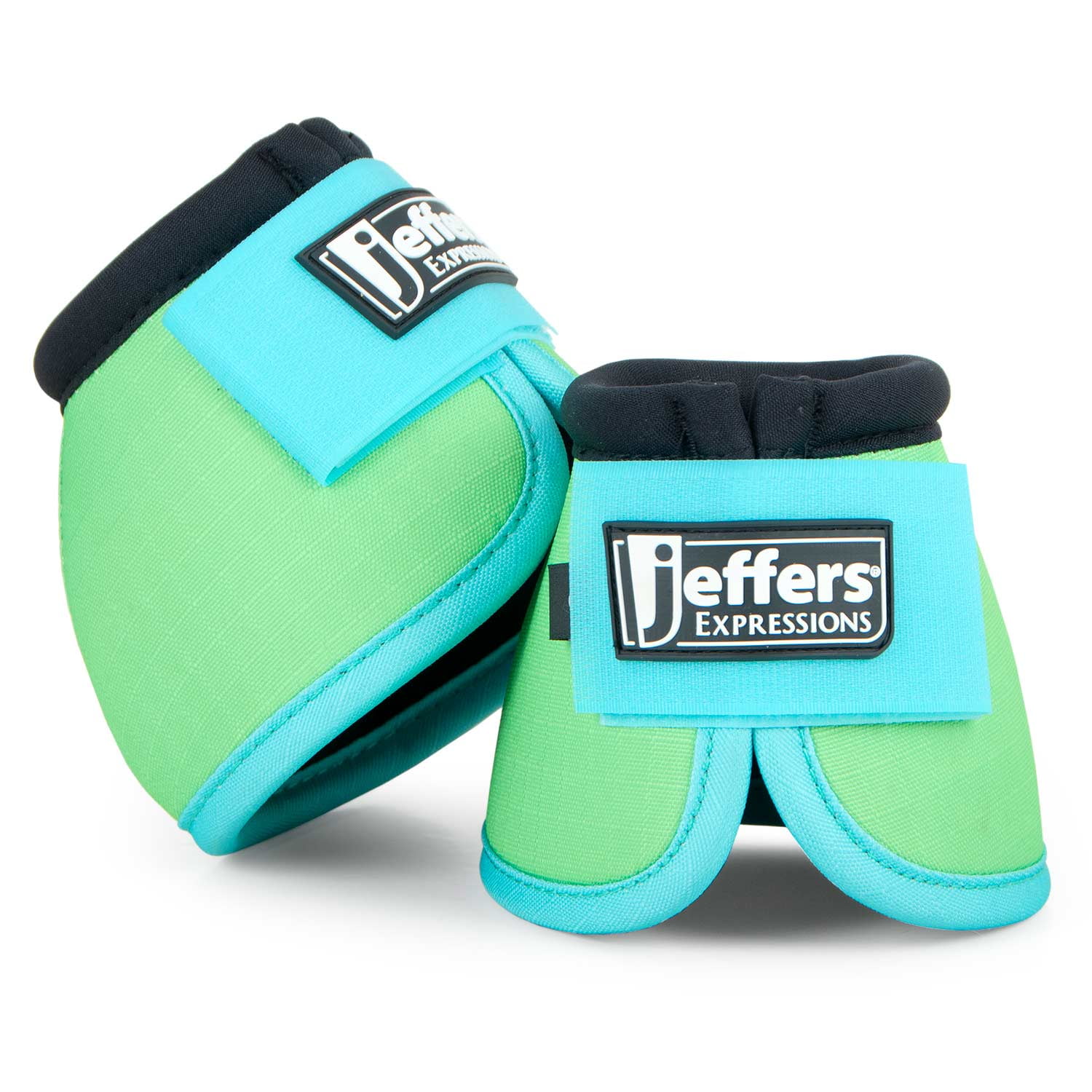 Jeffers Equine Ballistic Bell Boots - Lime and Turquoise, Large, No Turn Bell Boots - 1 Pair ...
