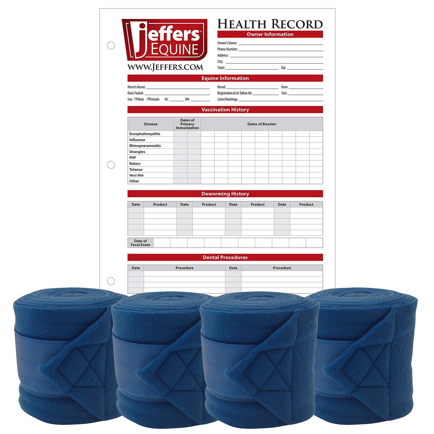 Jeffers Horse Fleece Polo Wraps 4 Pack and Equine Health Record 1 Pack ...