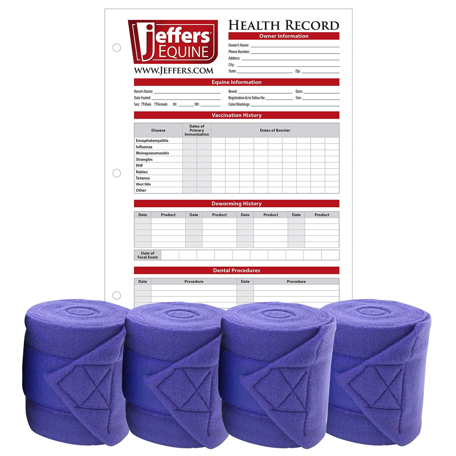 Jeffers Horse Fleece Polo Wraps 4 Pack and Equine Health Record 1 Pack ...