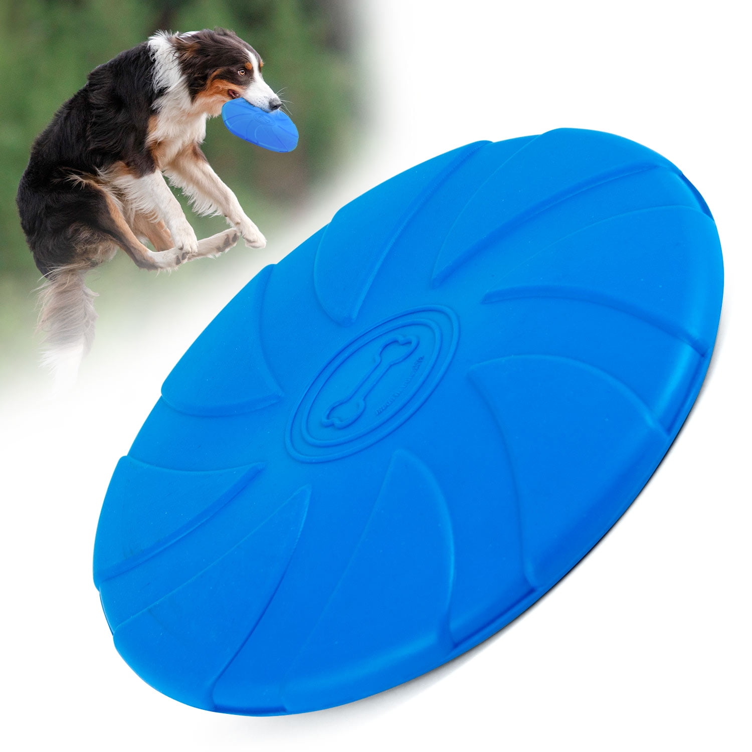 Jeffers Natural Rubber Dog Chew Toy Blue Bone Stamp Frisbee, Small ...