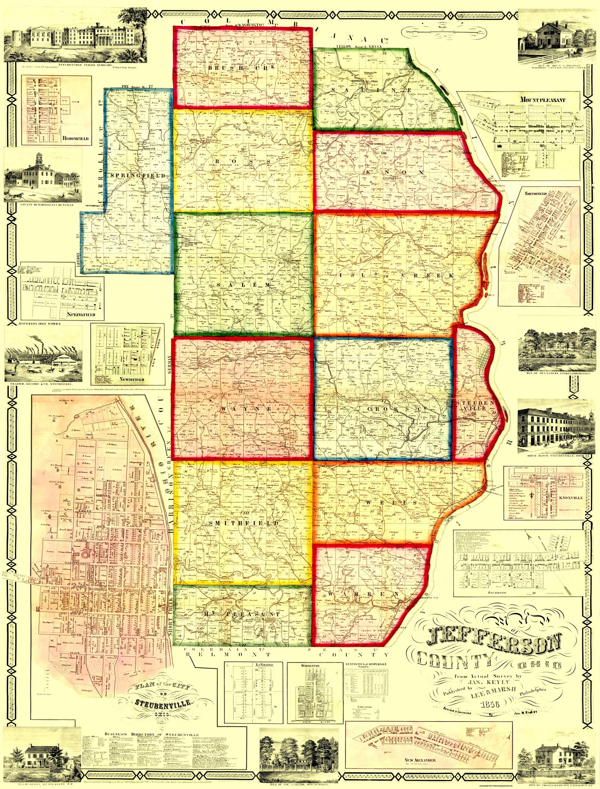 Historic County Map - Jefferson County Ohio - Lee 1856 - 23 x 30.25 ...