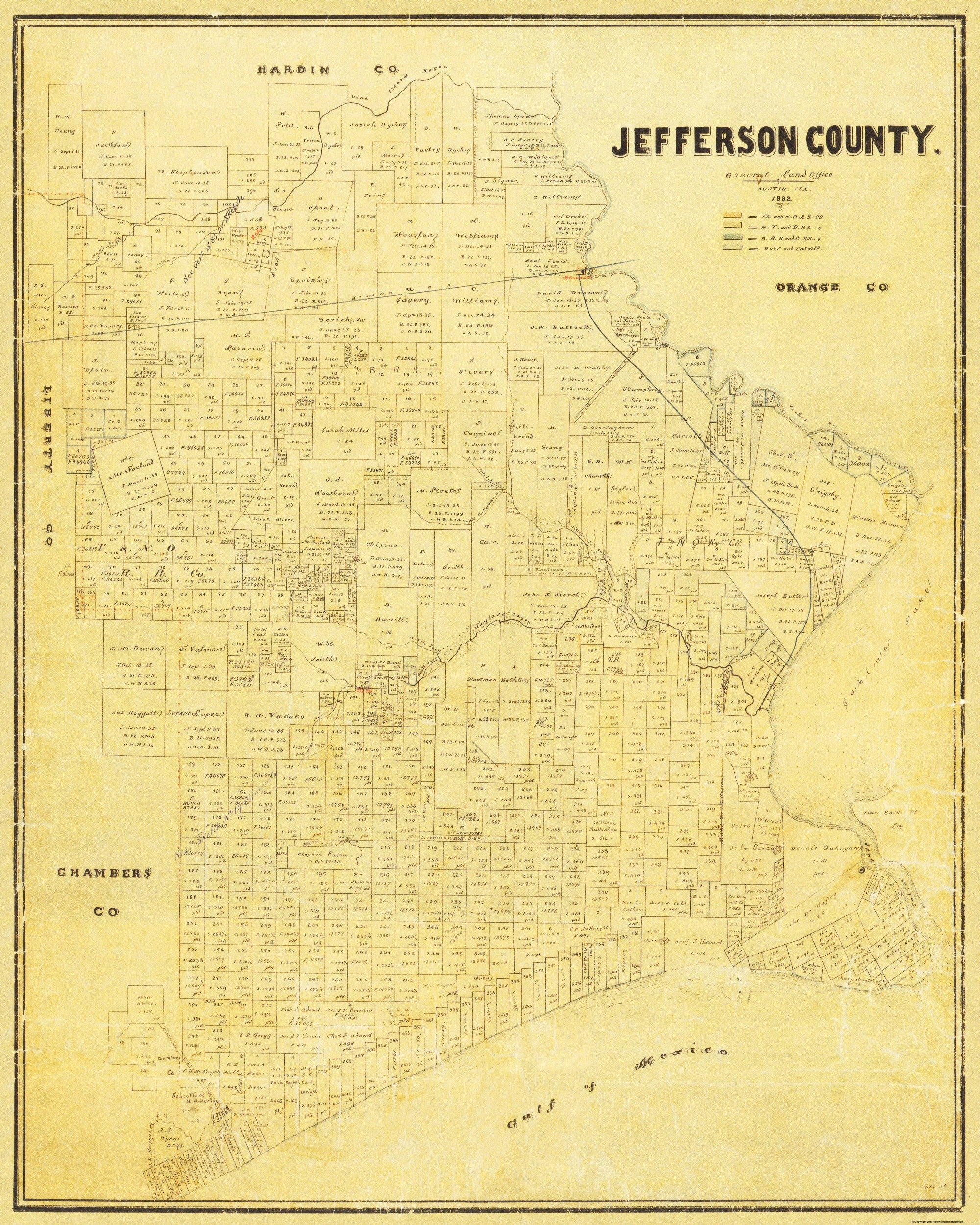Historic County Map - Jefferson County Texas - General Land Office 1882 - 23 x 28.75 - Vintage ...