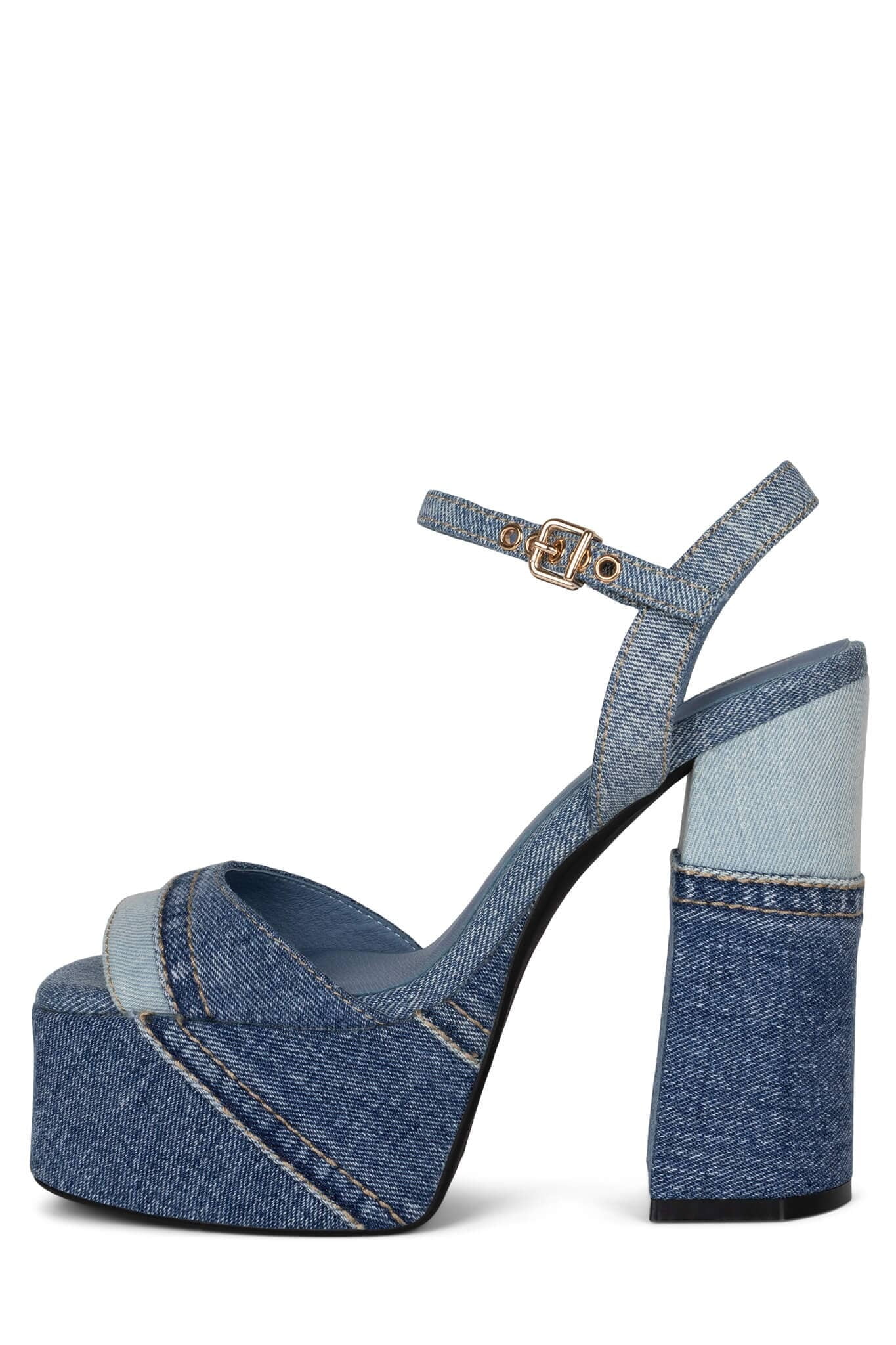Jeffrey Campbell Girlfriend Blue Denim Combo Ankle Strap Block Heeled ...