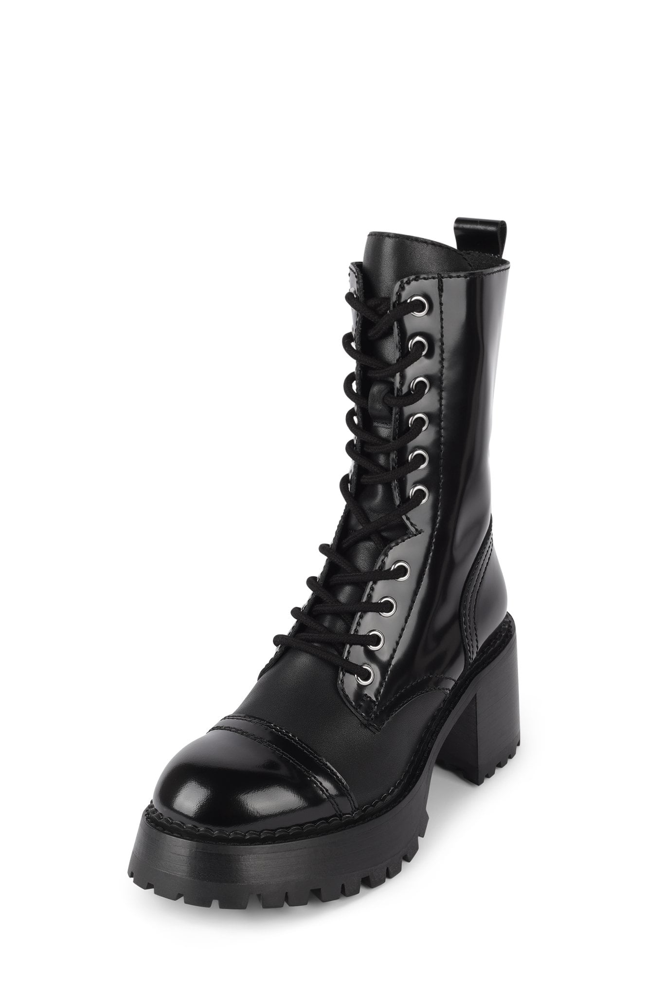 Jeffrey Campbell Locust Black Box Leather Lace Up Chunky Moto Combat ...