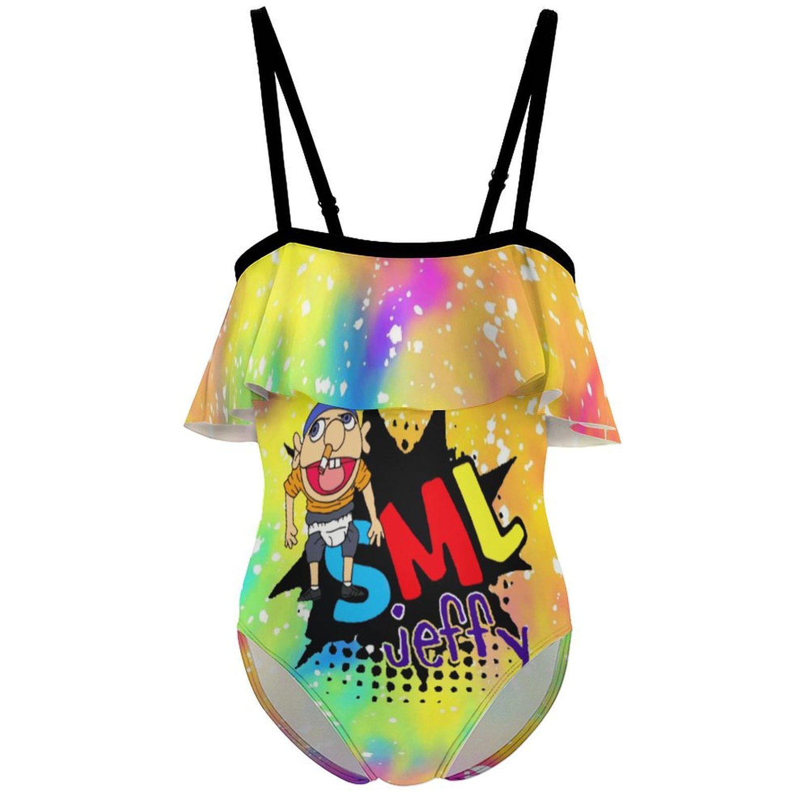 Jeffy Puppet SML Kids One-piece Swimsuit Adjustable Off Shoulder Ruffle ...