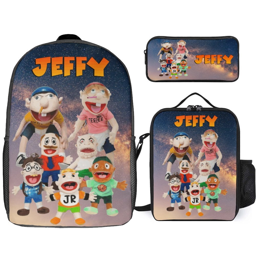Jeffy Symbol Puppets SML Jeffy Laptop Backpack With Pencil Case Lunch ...