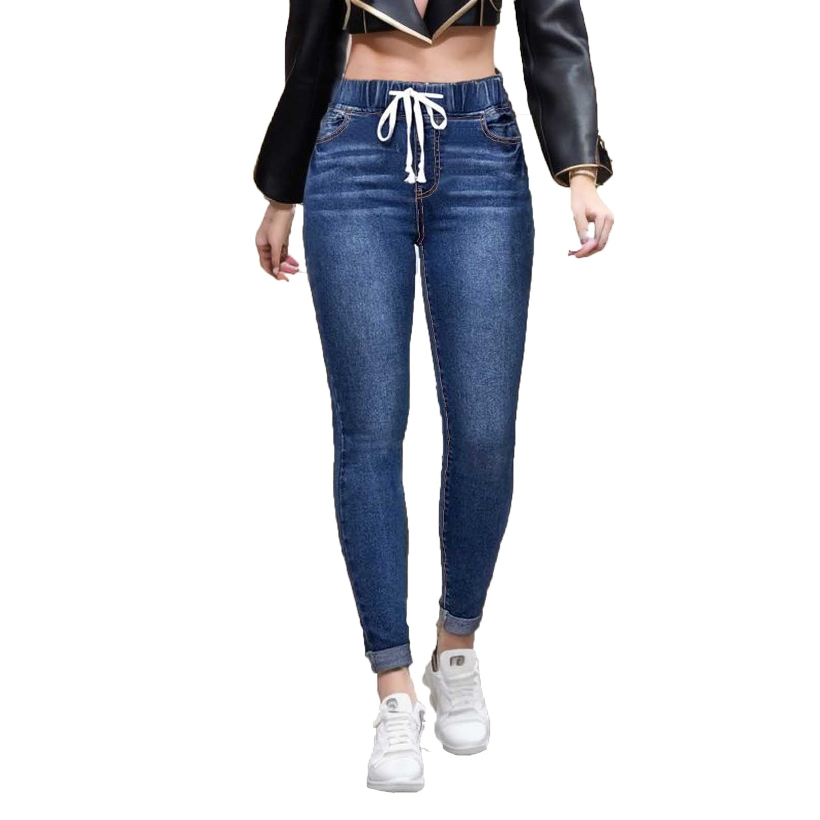 Jeggings for Women Pull On Jeans Stretchy Denim Jeans Drawstring High ...